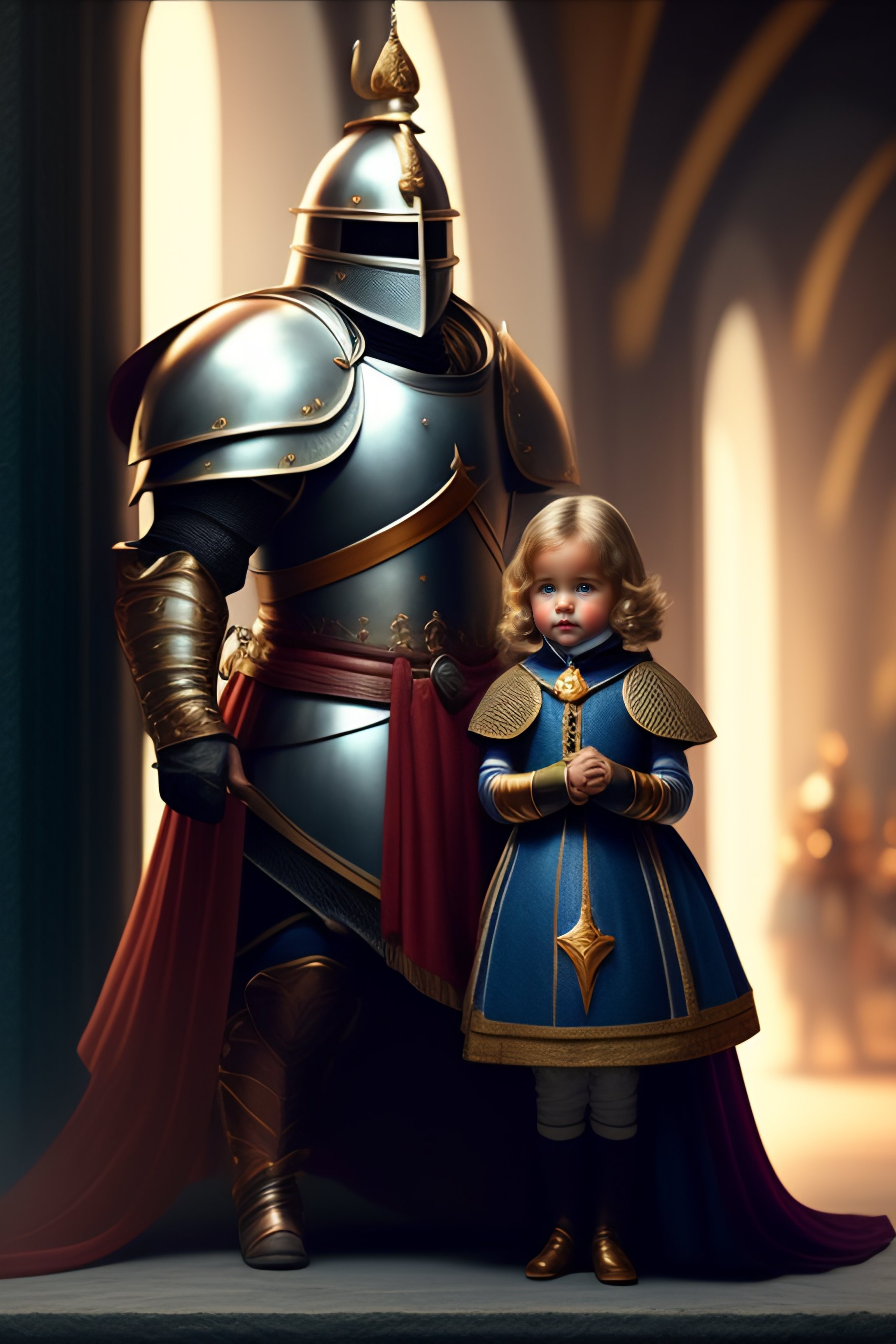 Lexica - The little knight approaches the giant sitting princess