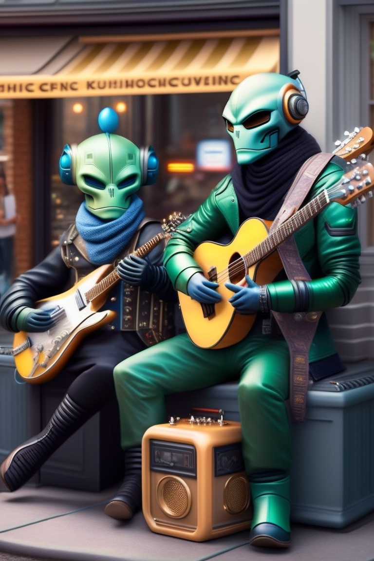 Lexica - Aliens musicians in a neigborhood.with guitar, drums and ...
