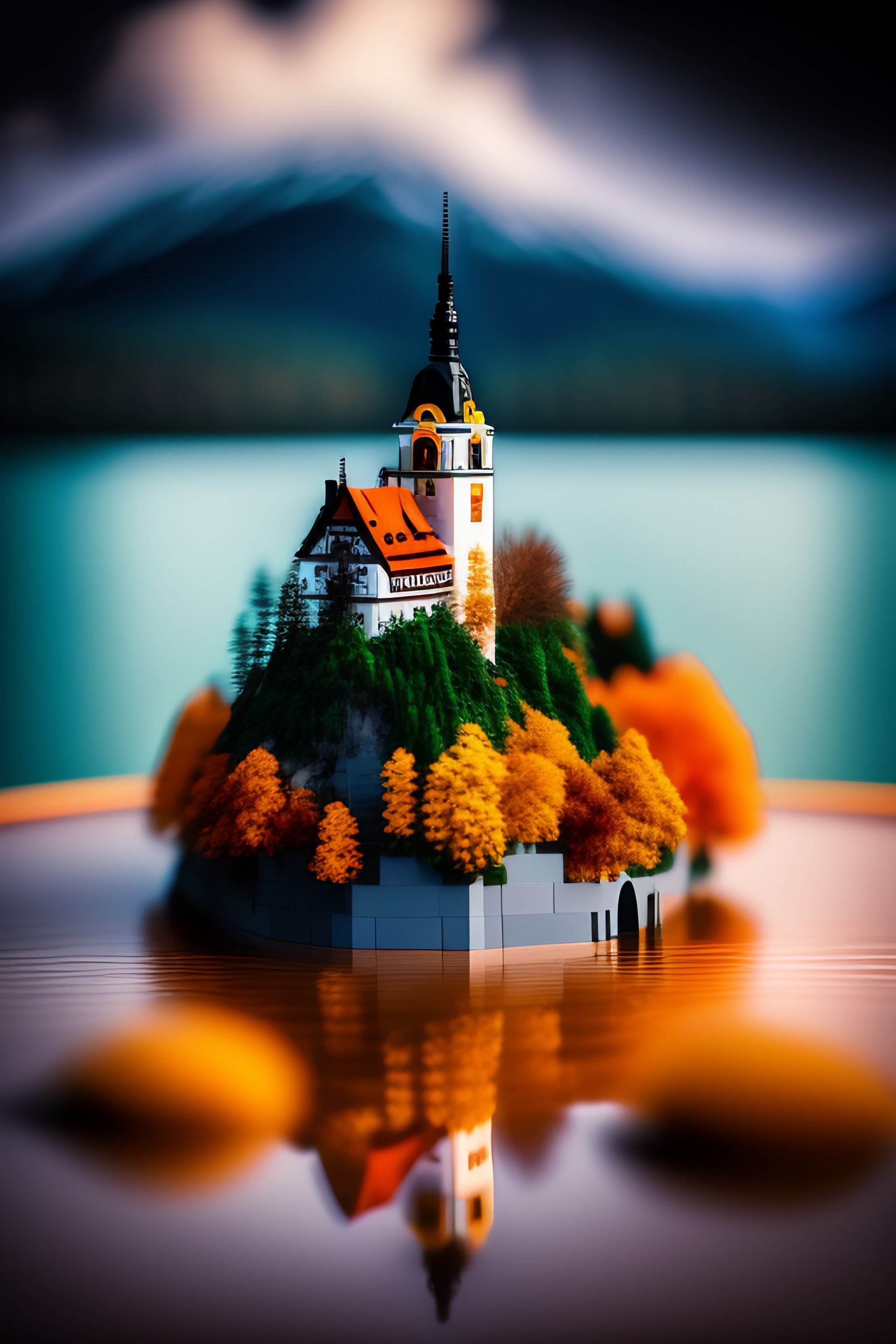 Lexica - Lake Bled, lego set, 70mm hd photography