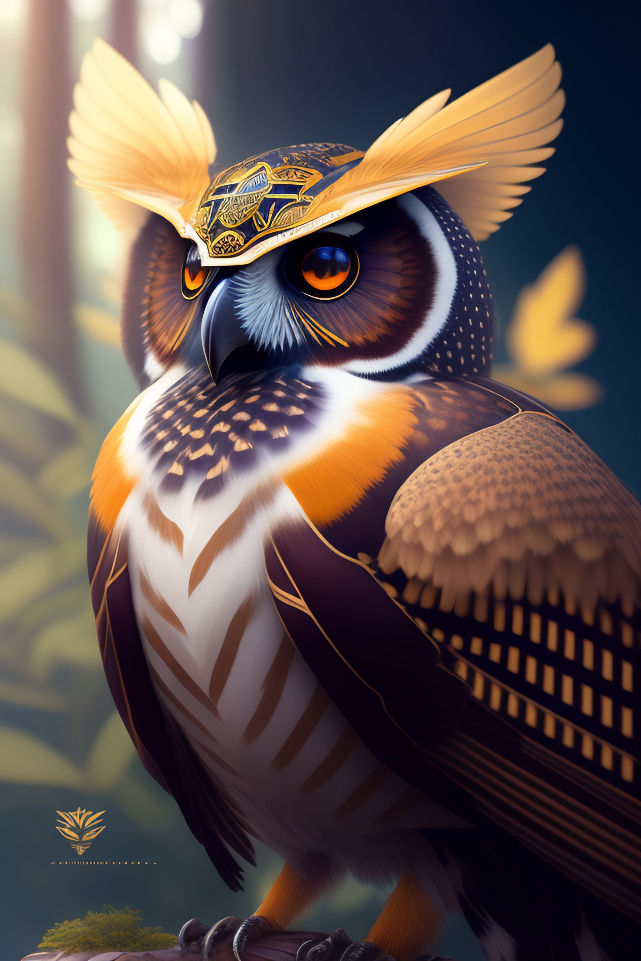 Lexica - Symmetry!! portrait of a hybrid robot bird owl, floral ...