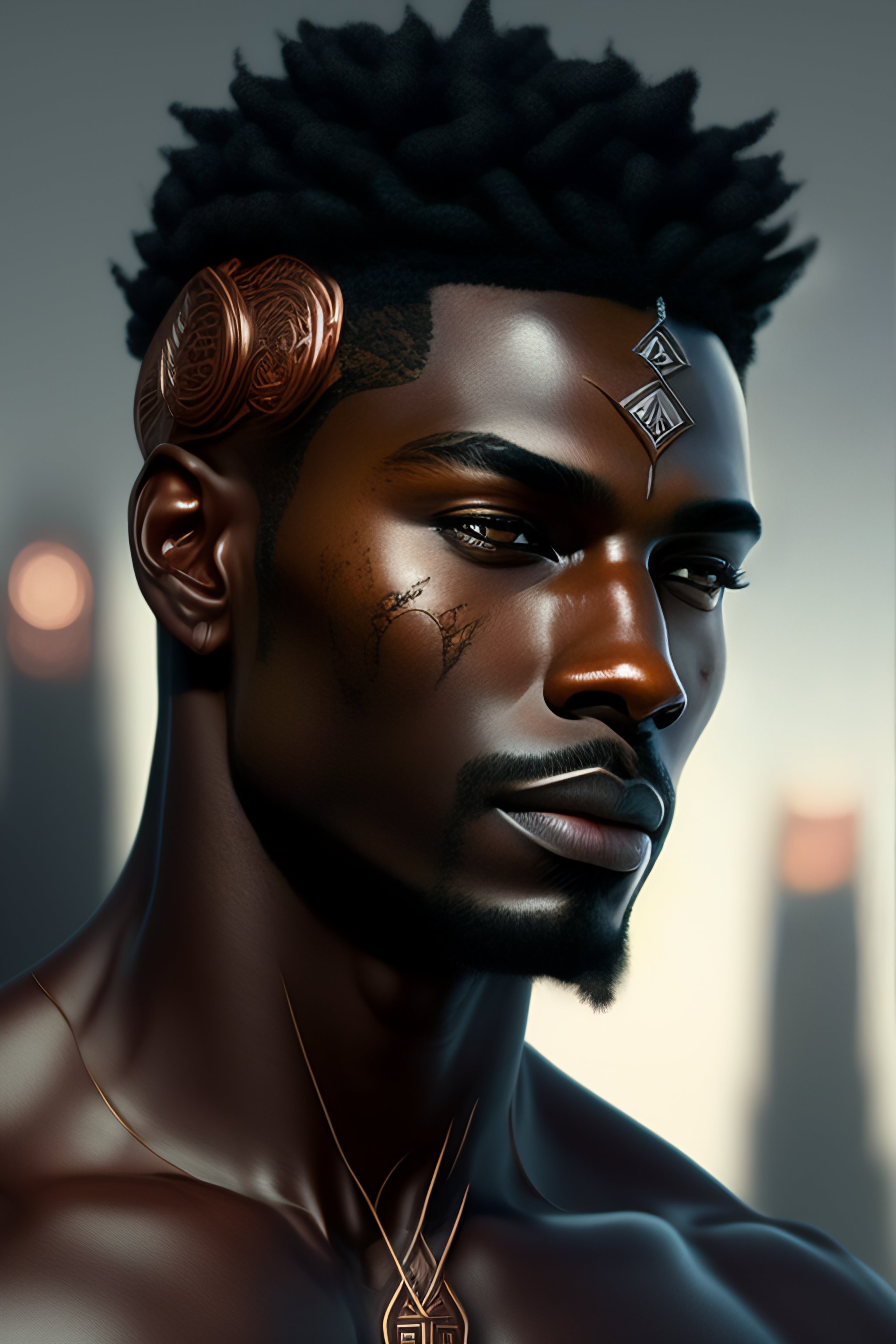 Lexica - Portrait of a dark god, man, copper wires, visible scars and ...