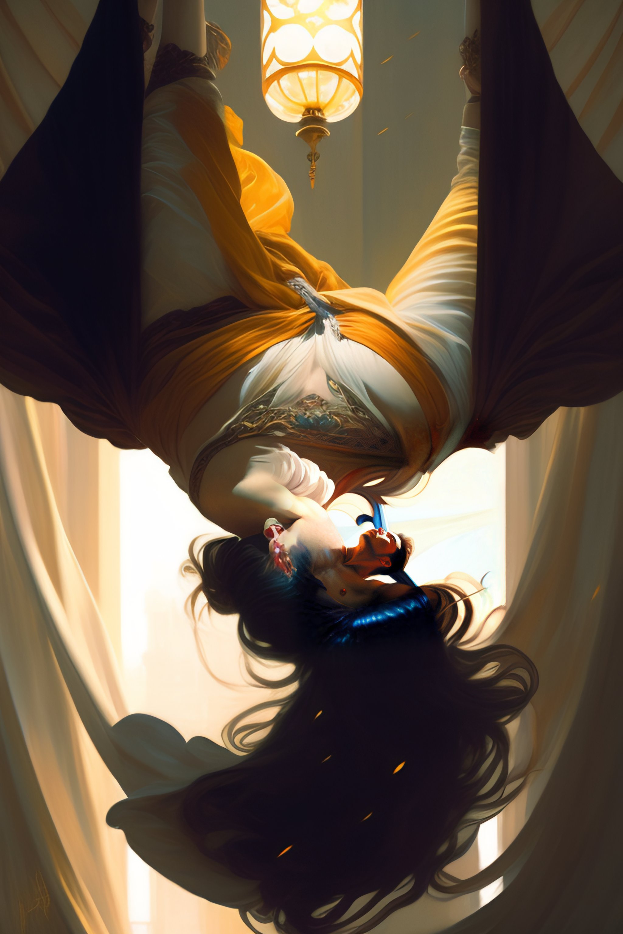 Lexica - A man hanging upside-down painted by tsuyoshi nagano, greg rutkowski, artgerm, alphonse ...