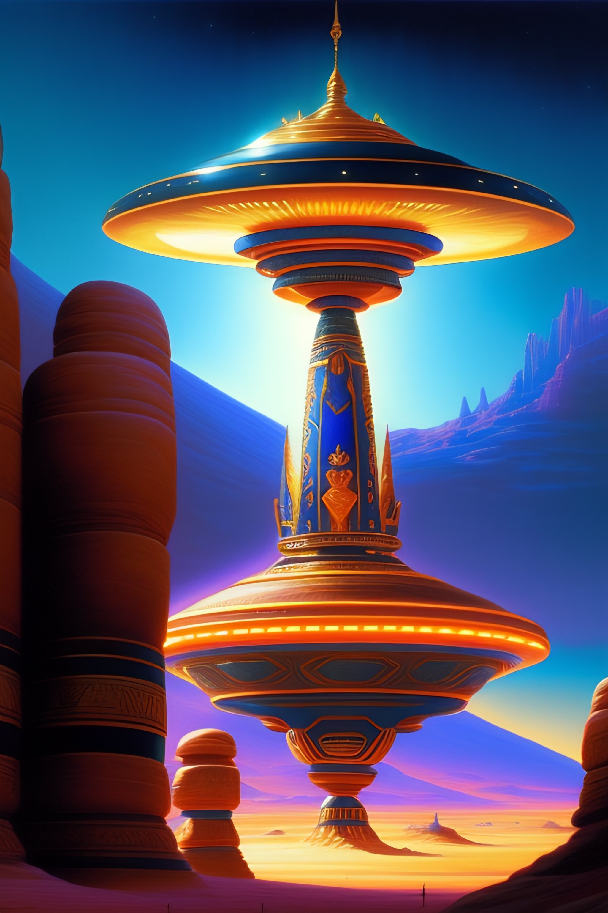 Lexica - A giant king tut mecha ufo abduction, tim hildebrandt, wayne ...