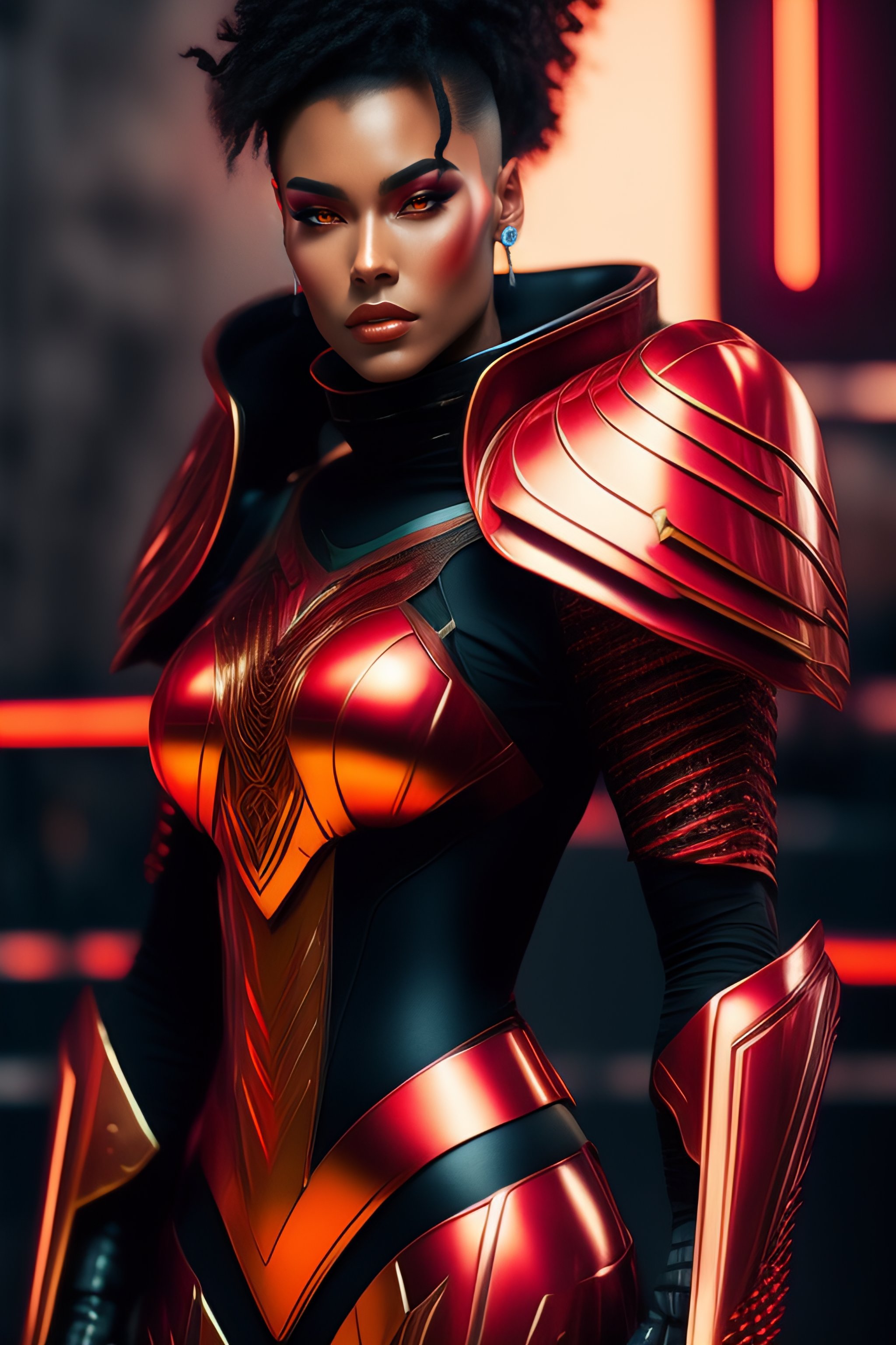 Lexica - A brutal super villain cyberpunk sci fi armor crimson energy ...