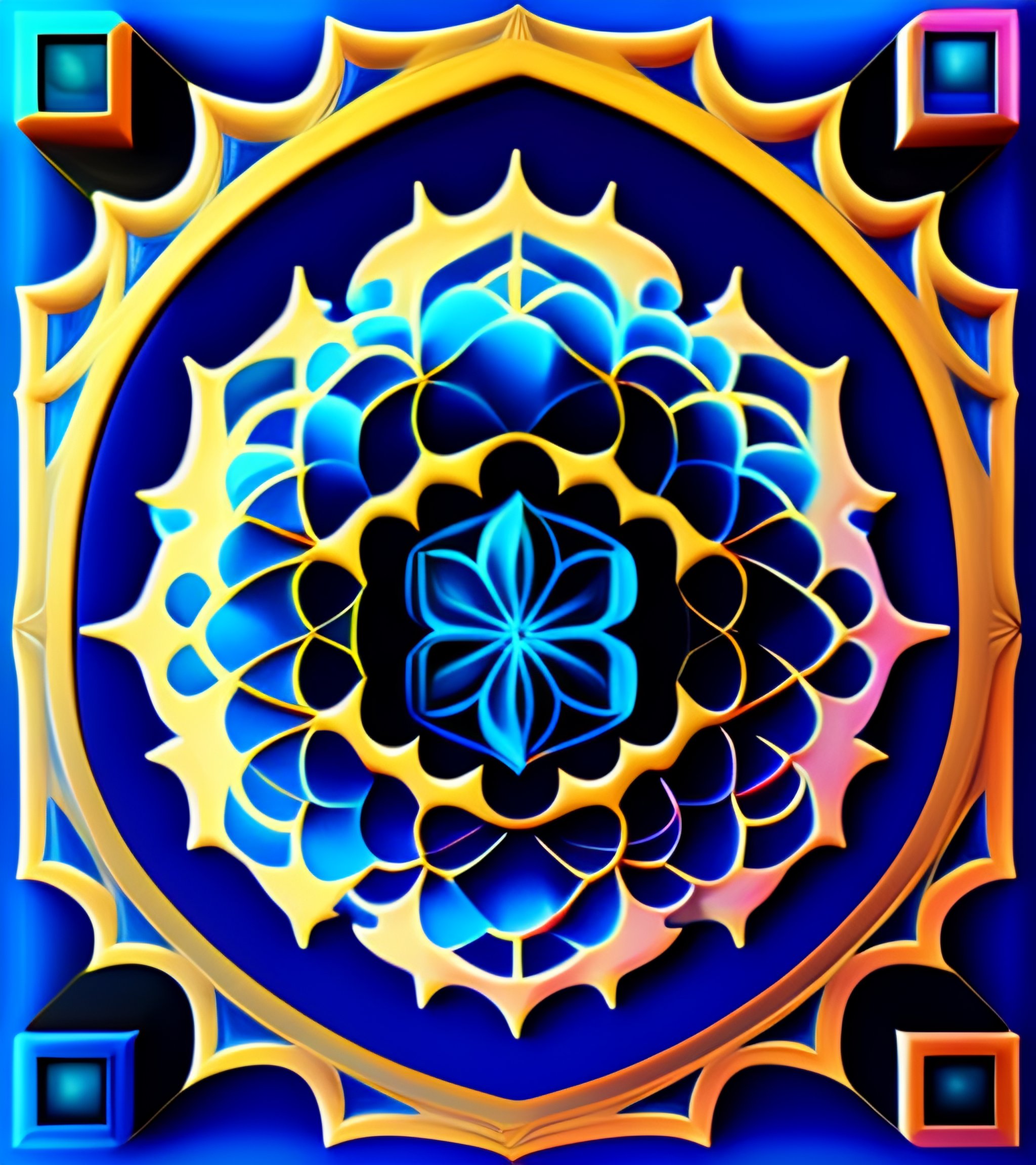 Lexica - 2d blue avatar psychedelic, 2d flat, mandala or flower of life ...