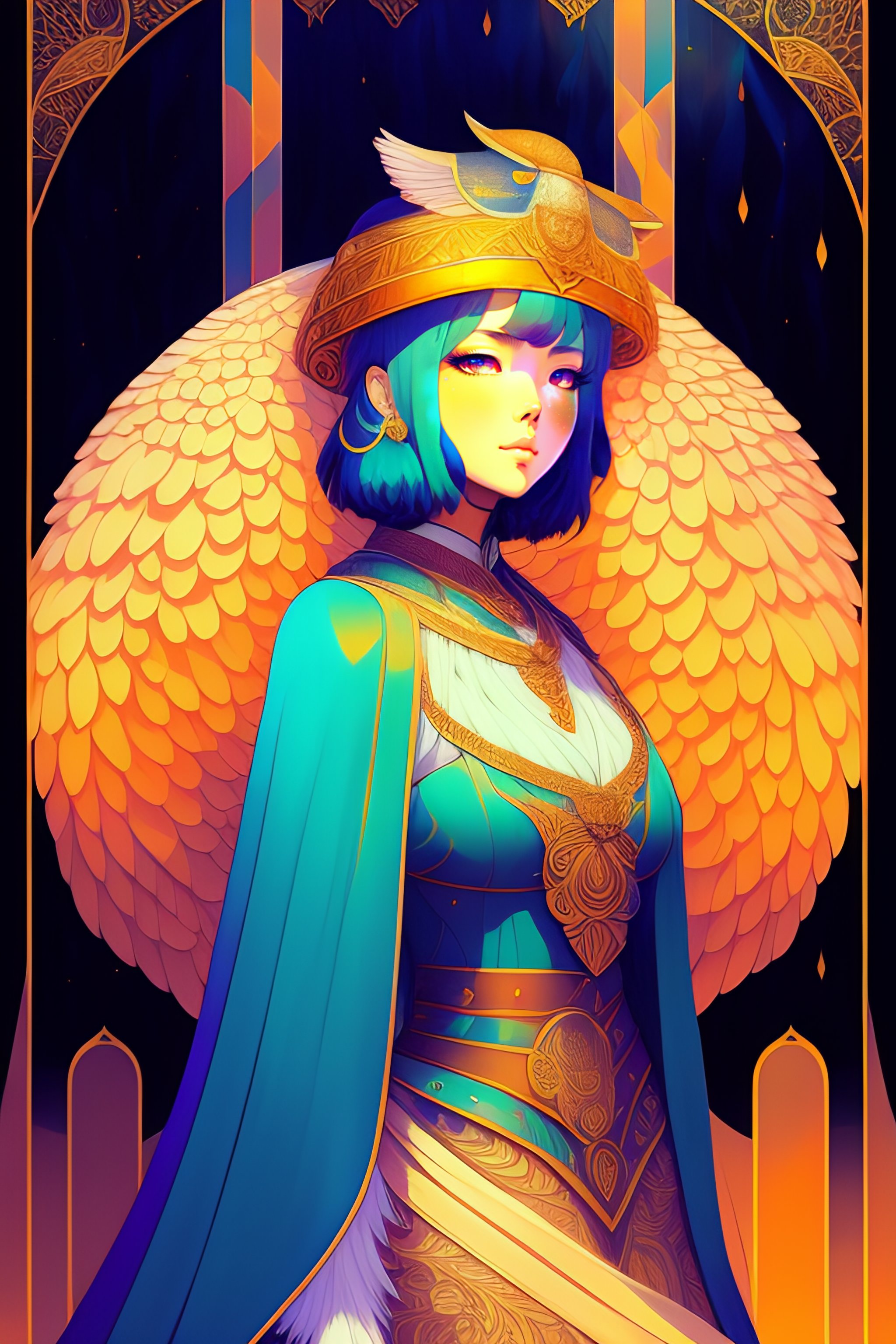 Lexica - Full body portrait goddess of the owls in feathered robe ...