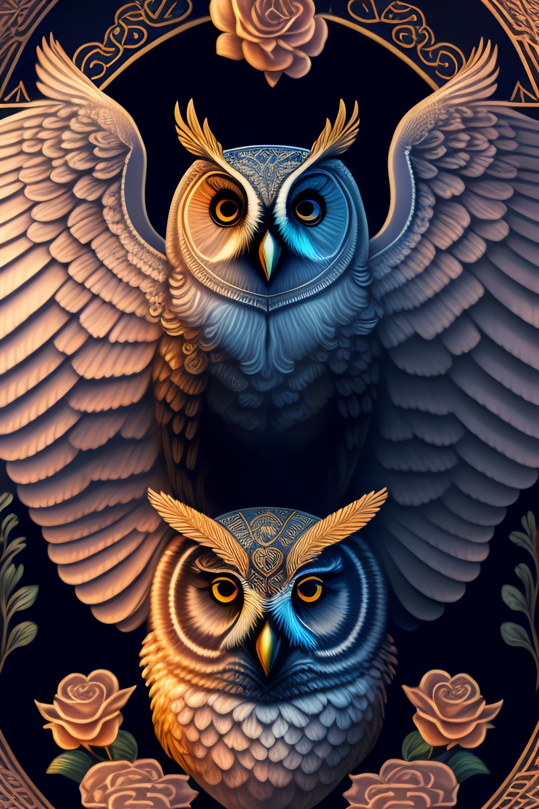 Lexica - A owl flying over pyramid with back view and serpent rising ...