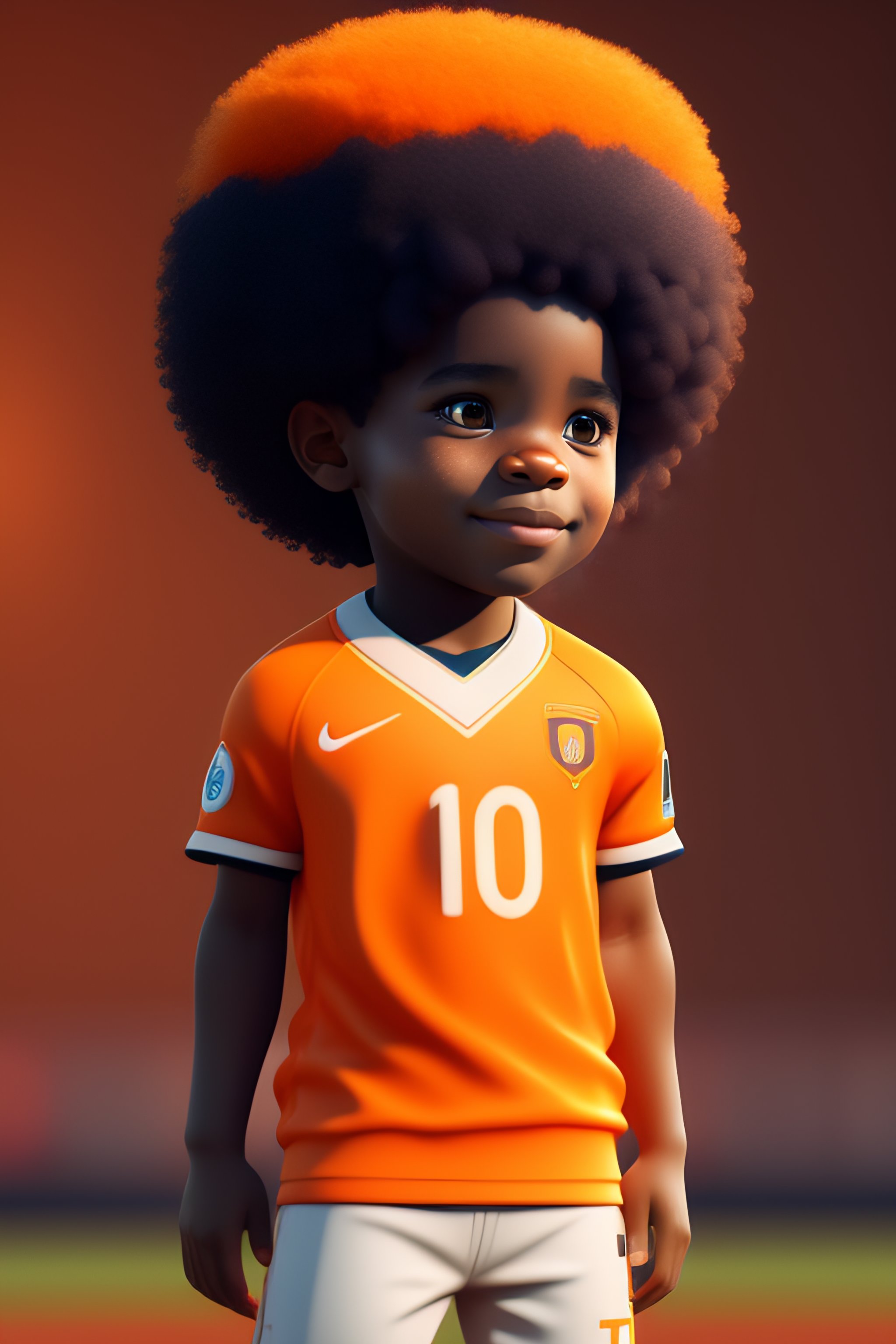 Lexica - Afro boy, skin head, smiling, standing character, orange color ...