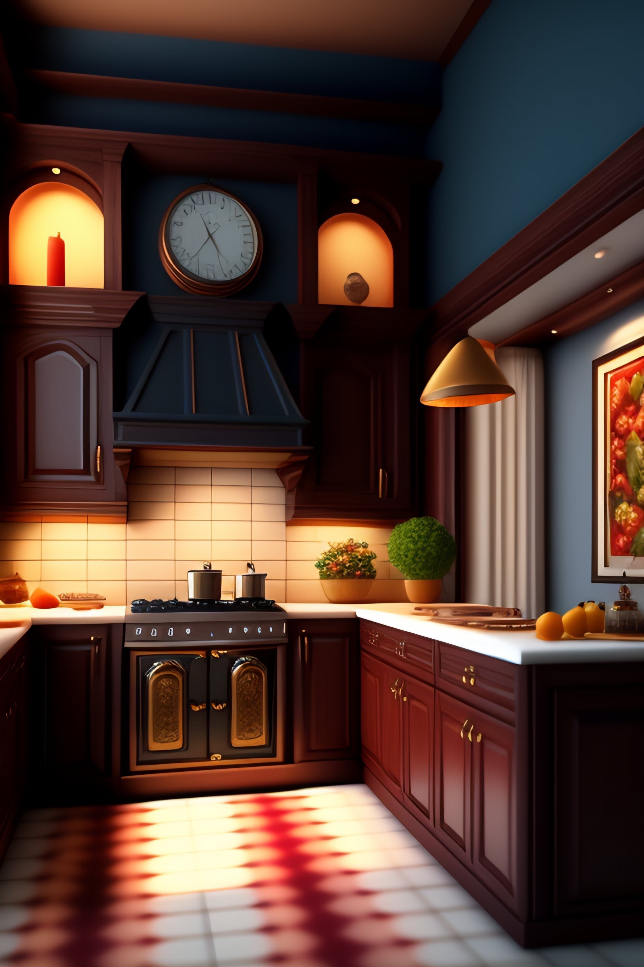 Lexica - Kitchen in mansion,resient evil ,very large plan,4k,realstic ...
