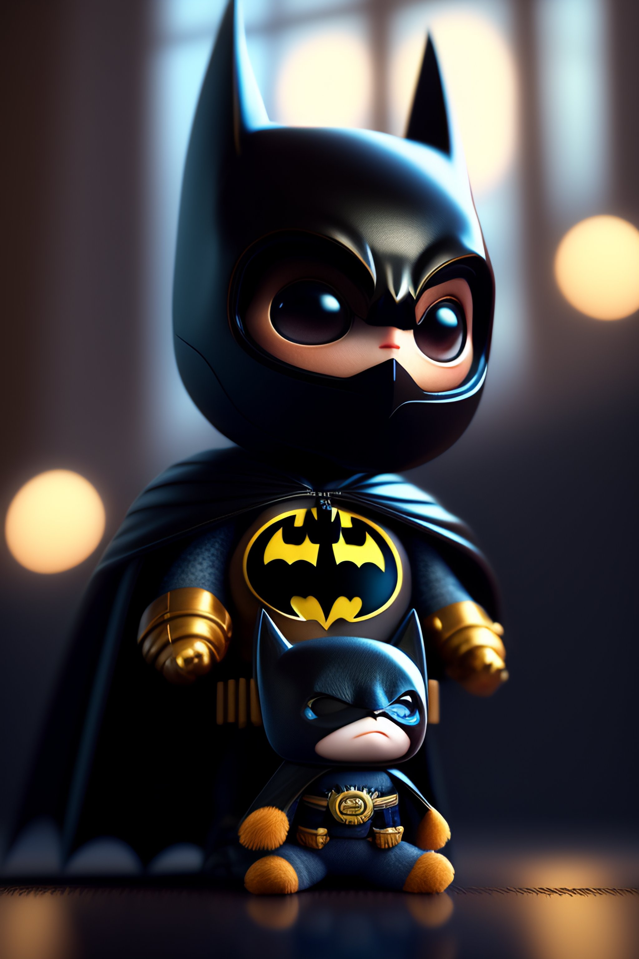 Lexica - Cute small humanoid batman sitting in front of laptop, unreal ...