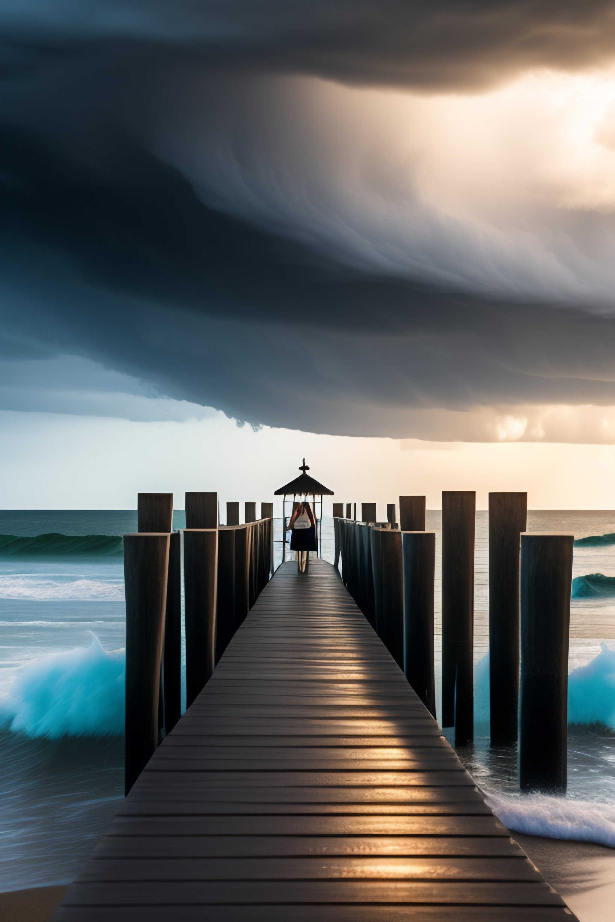 Lexica - Massive storm brewing in the sea, wooden old jetty extending ...