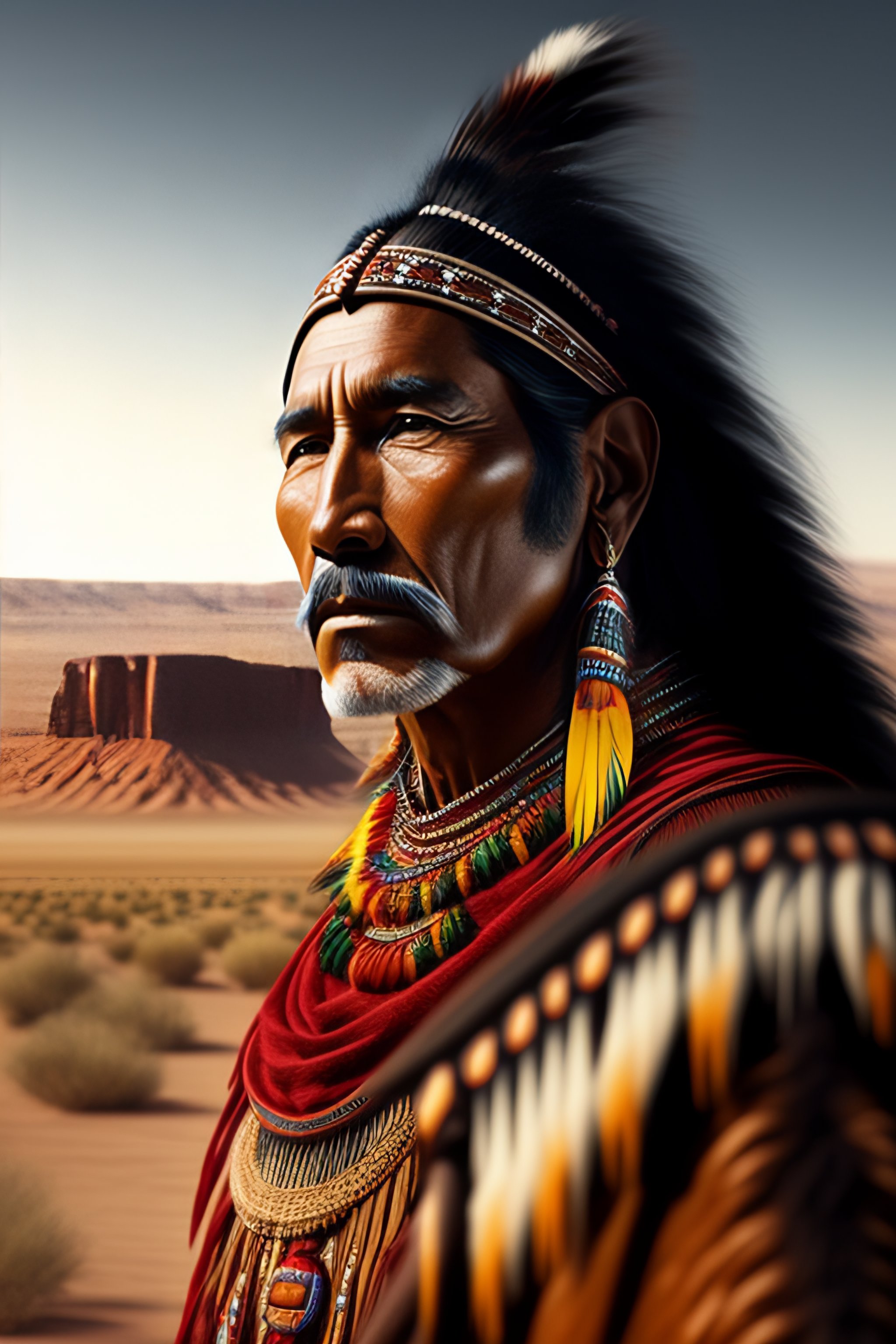 Lexica - Native american man portrait in 3d digital art with mustang ...