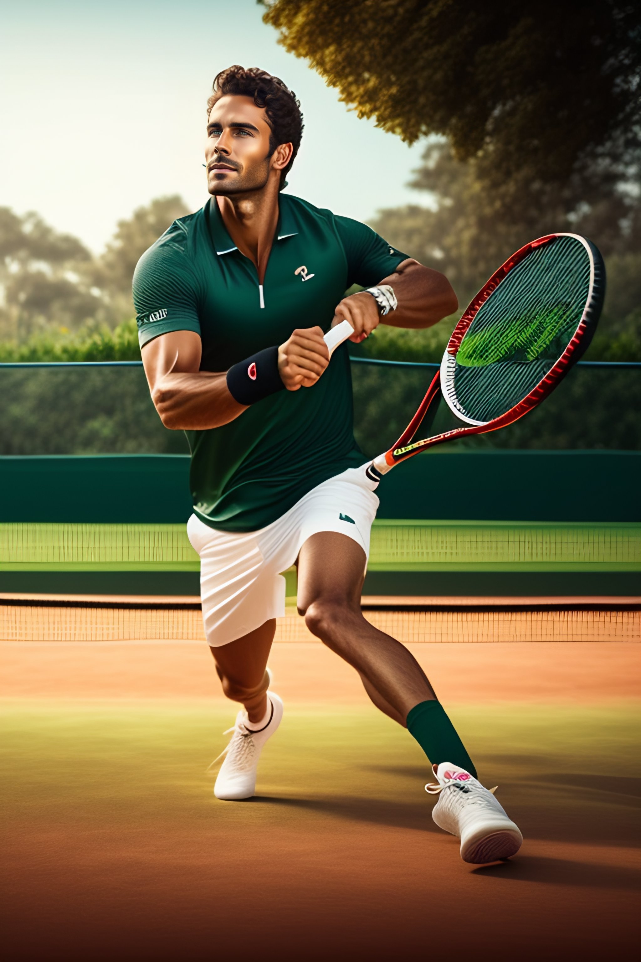 Lexica - Realistic image of a person playing tennis in grass court