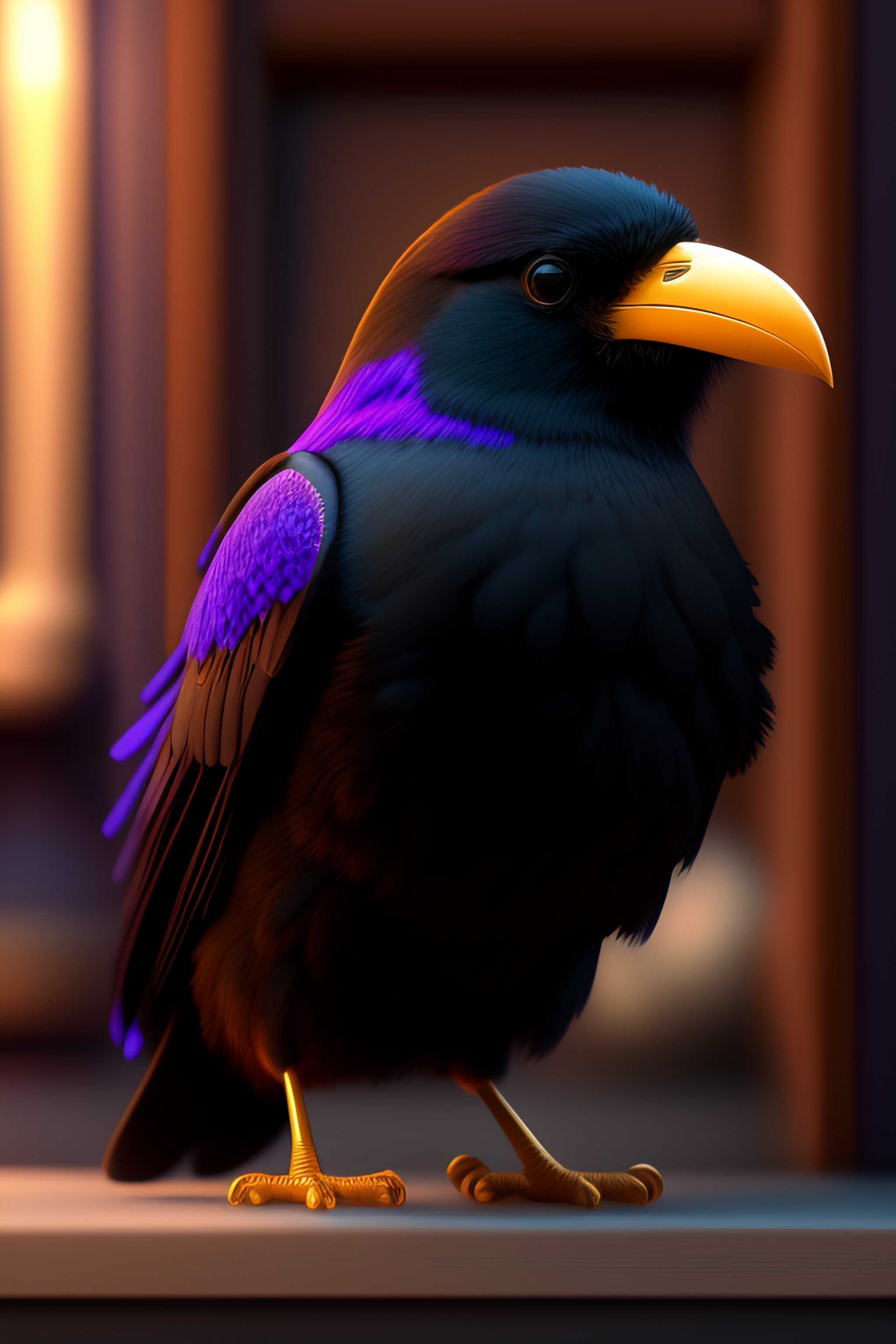 Lexica - Cute small raven at me and smiling greeting me in front of ...