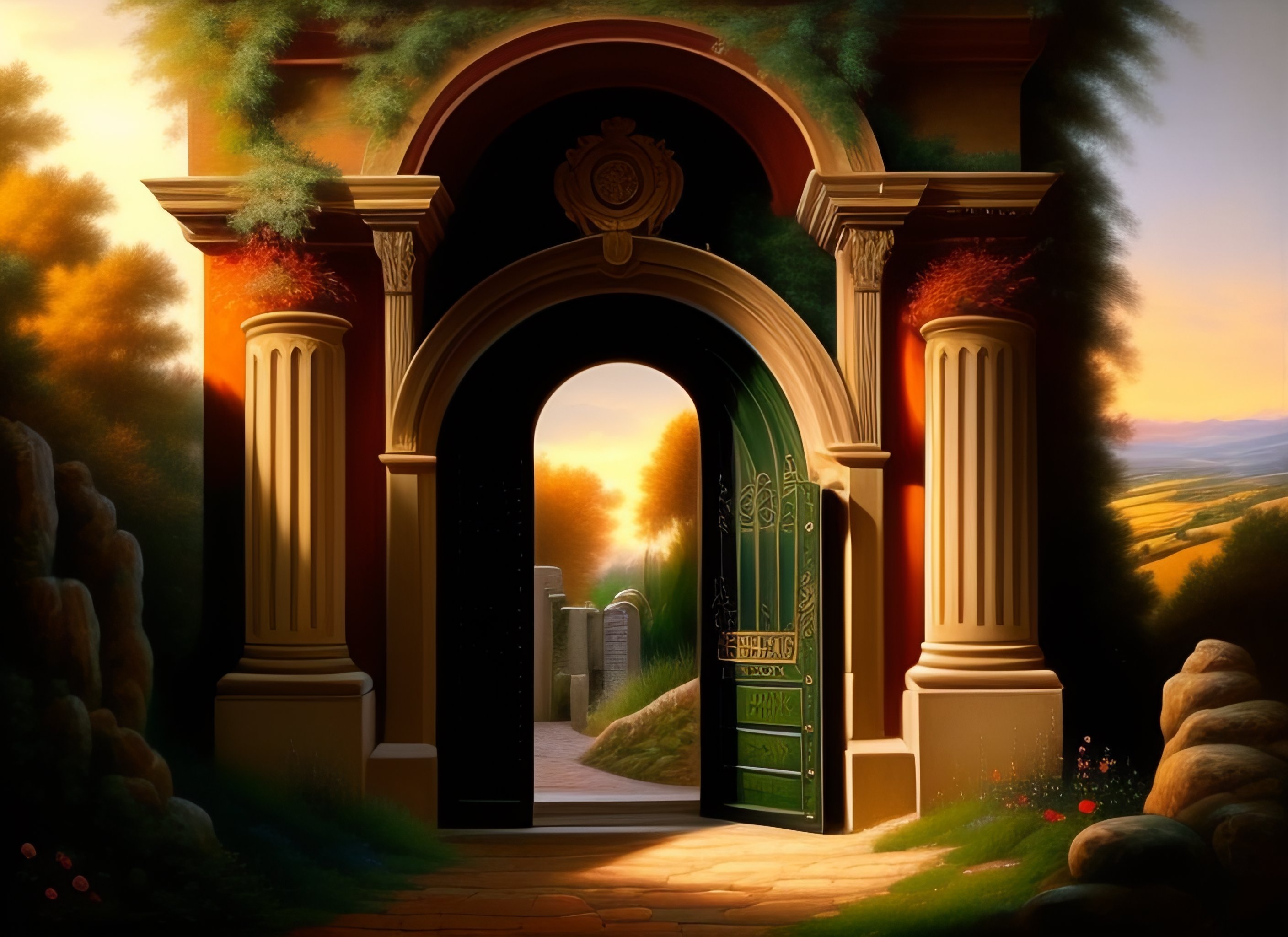 Lexica - Entrance to a family crypt built into a hillside, painting ...