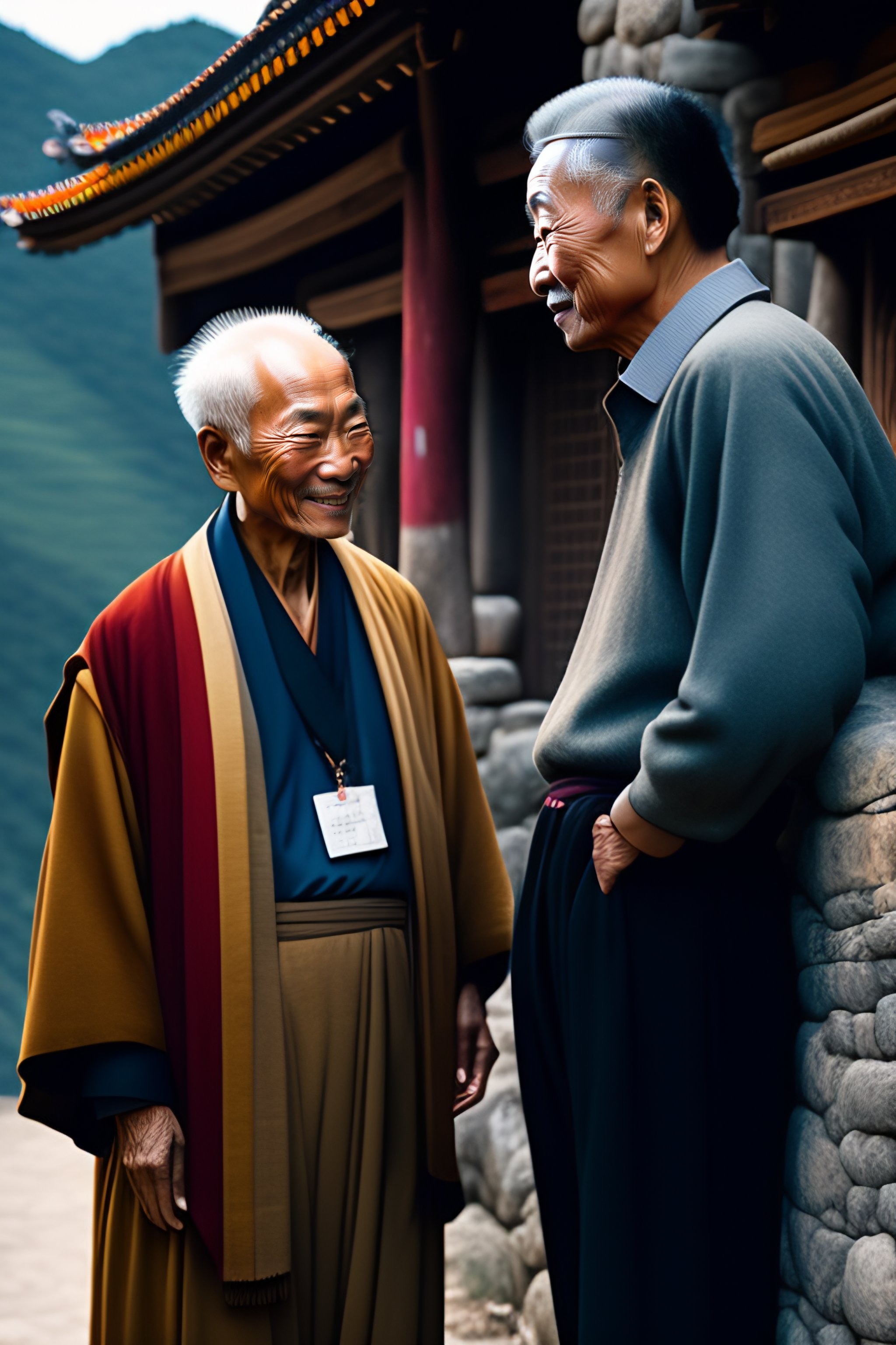 Lexica - Portrait of an old zen master smiling and chatting with young ...