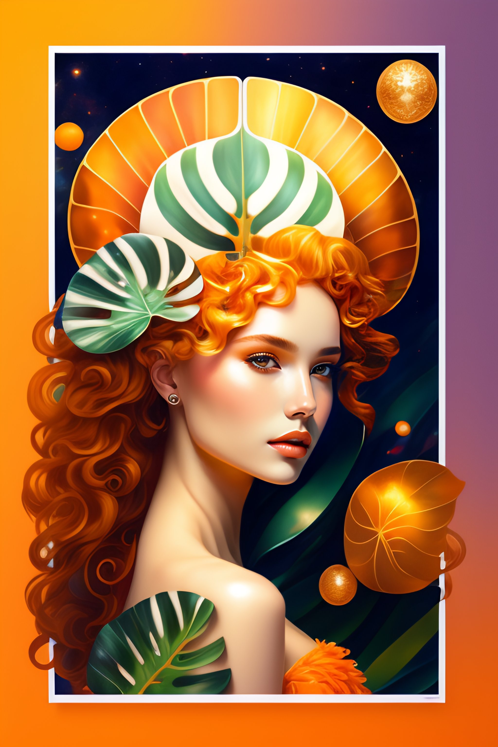 Lexica - Fashionable queen of the monstera, white face, symmetrical ...