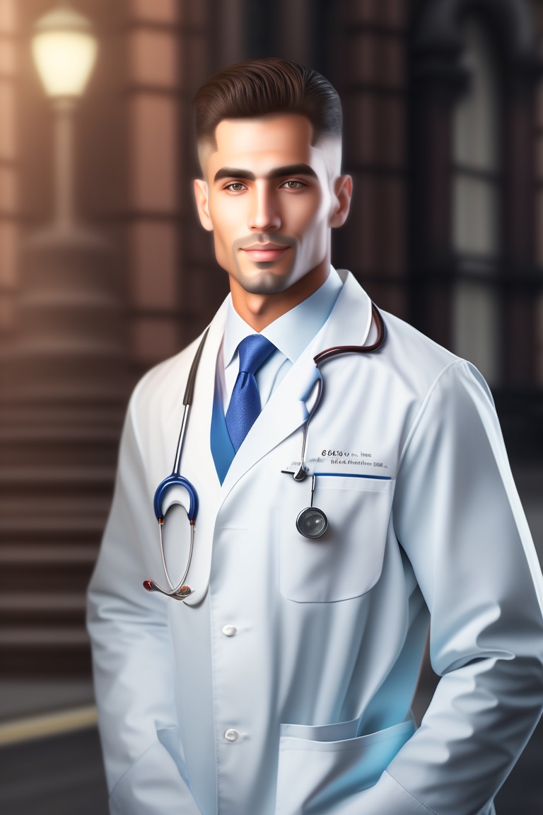 Lexica - Photo of a male doctor realistic wearing a doctor coat sharp ...