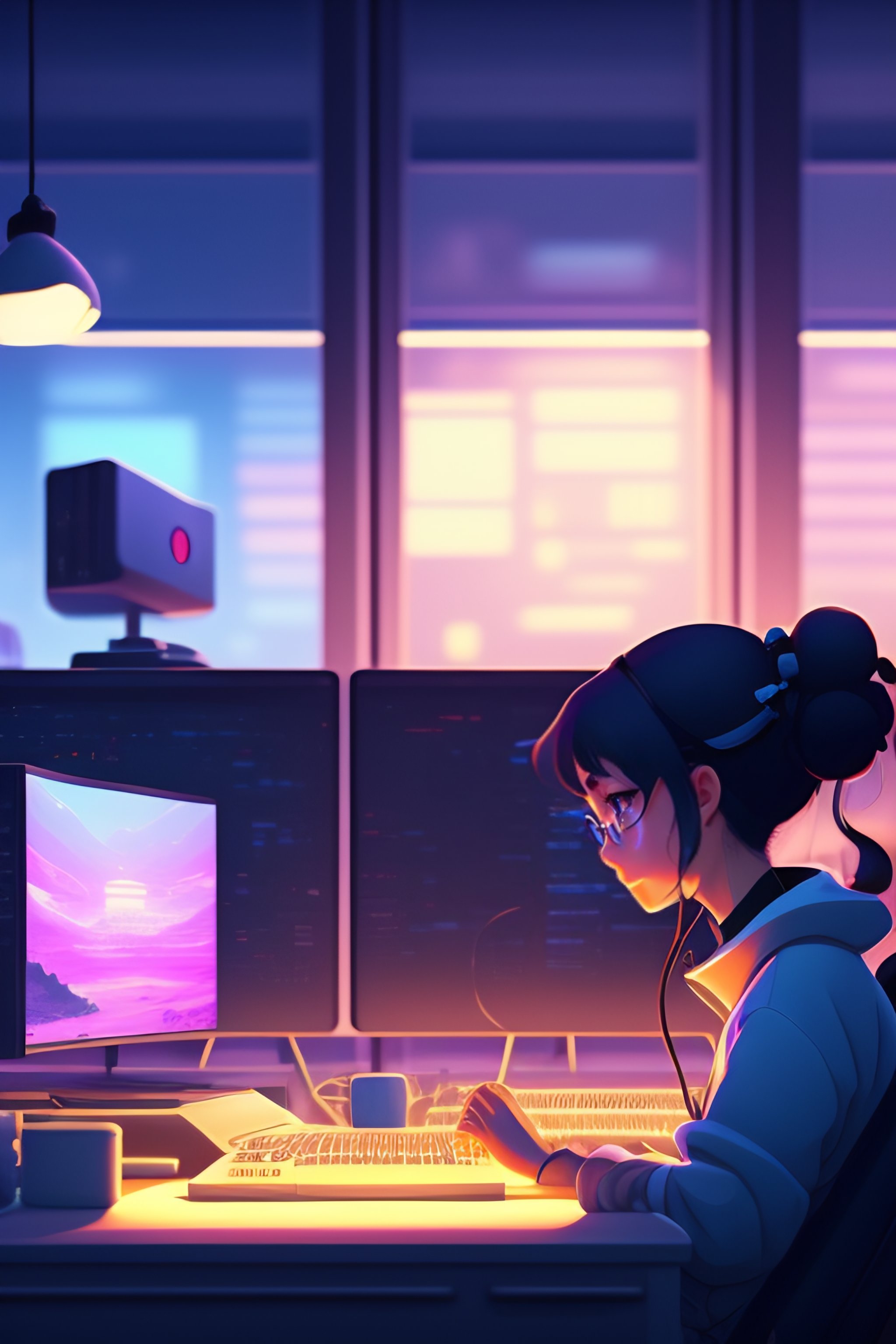 Lexica - A nerdy girl is programming at a computer in a room full of ...