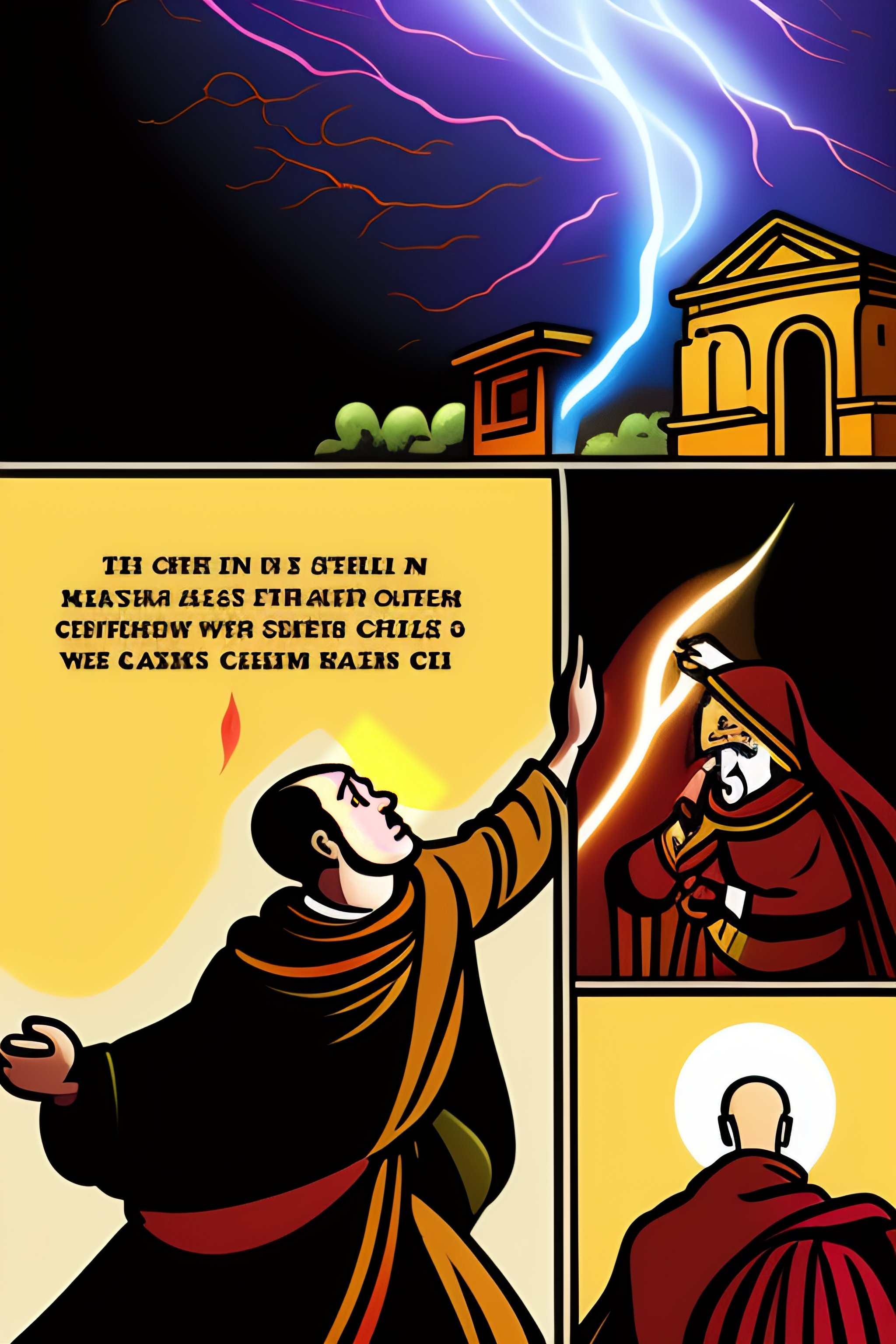Lexica - Multipanel Cartoon Comic of catholic Monk being hit by ...