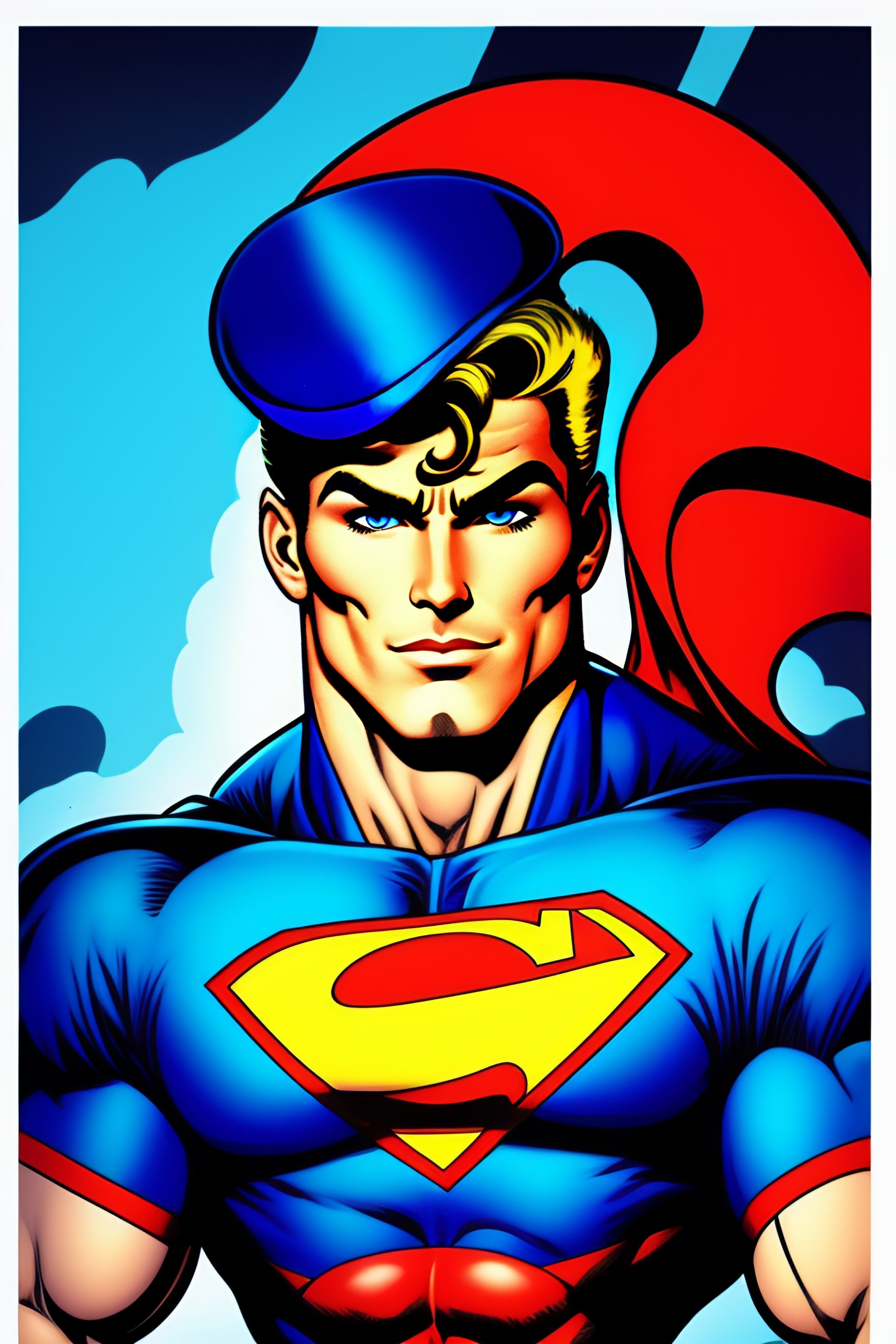 Lexica - Cute male 2d retro comic superhero with blue cape