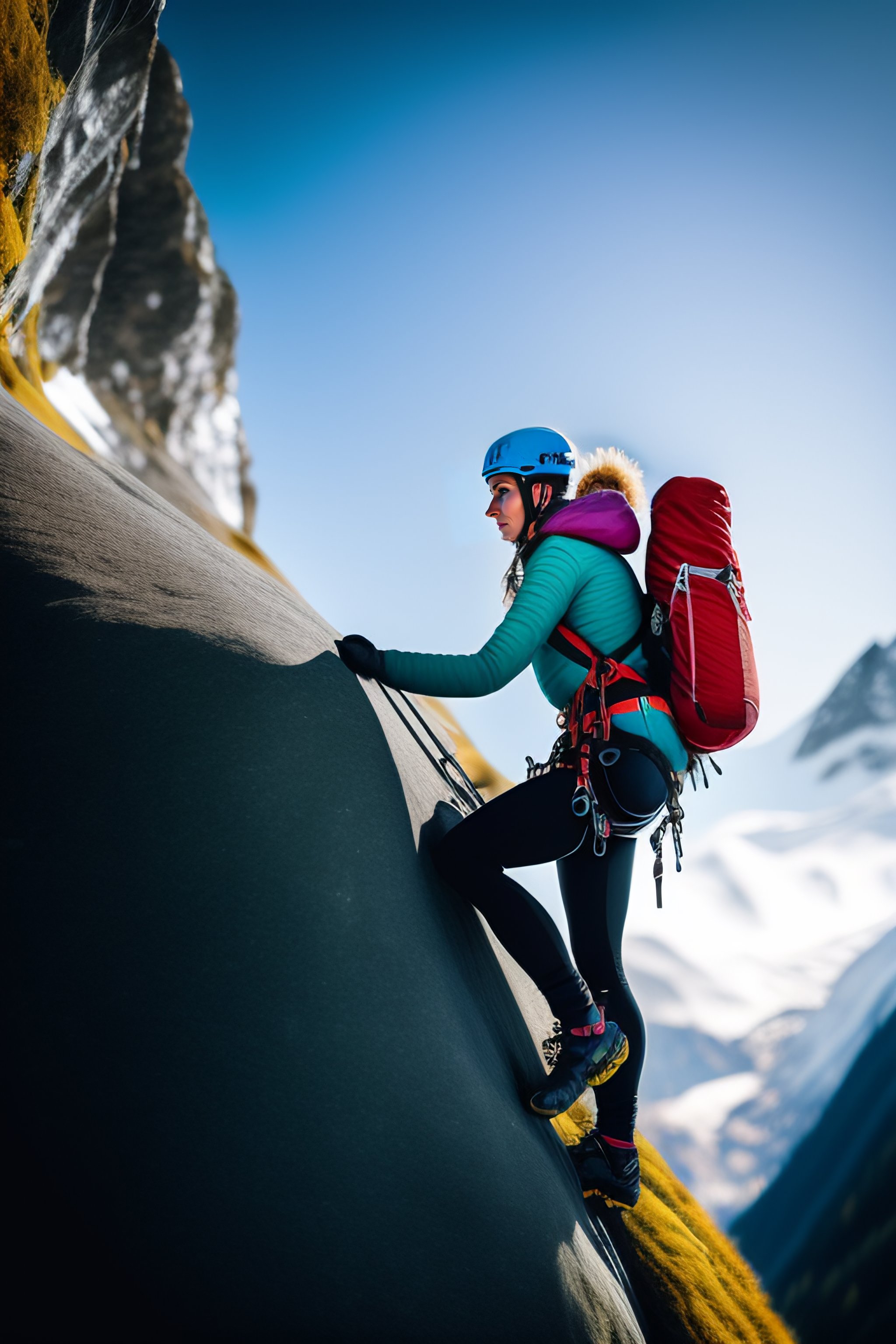 Lexica - A german woman who is a free climber scaling a mountain in the ...