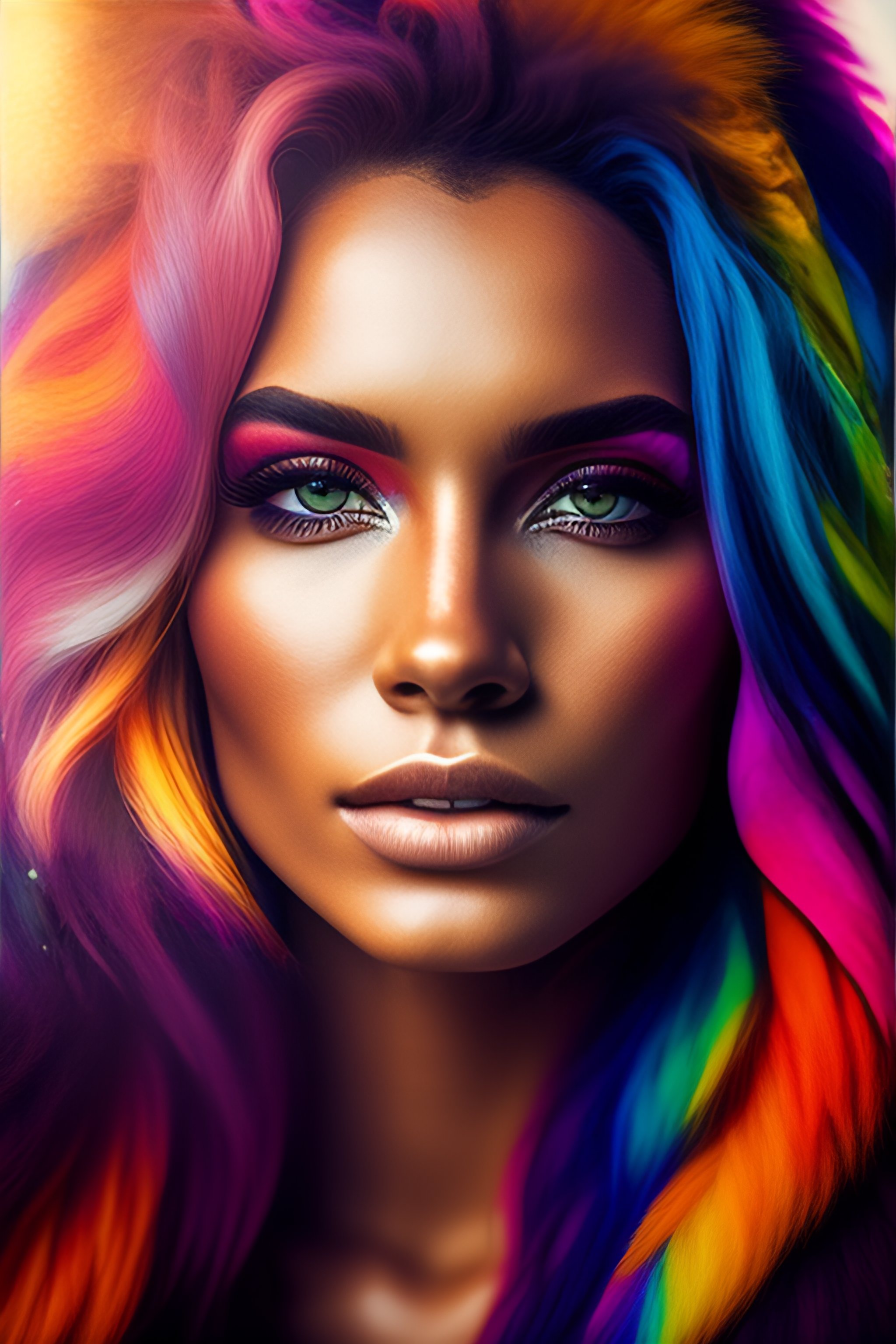 Lexica - Close up color splash photo of a human and lion mix face, soft ...