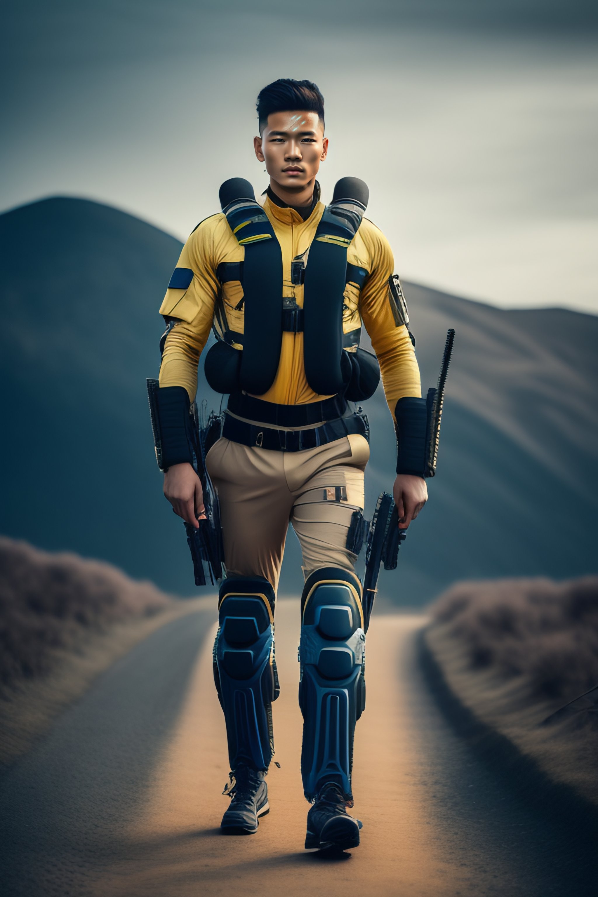 Lexica - A young guy in an exoskeleton with a gun