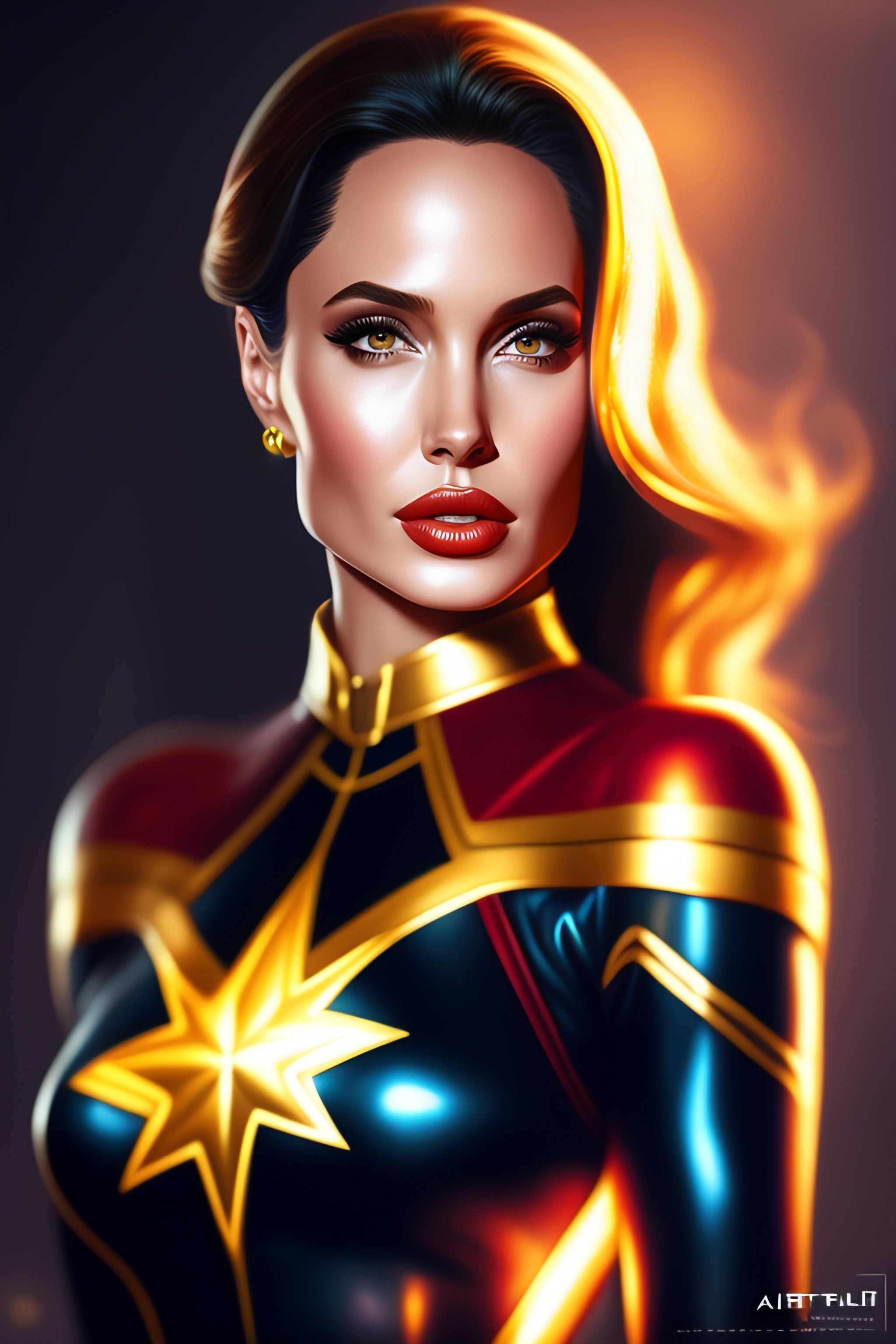 Lexica - Young Angelina Jolie as the captain marvel, elegant, glowing ...