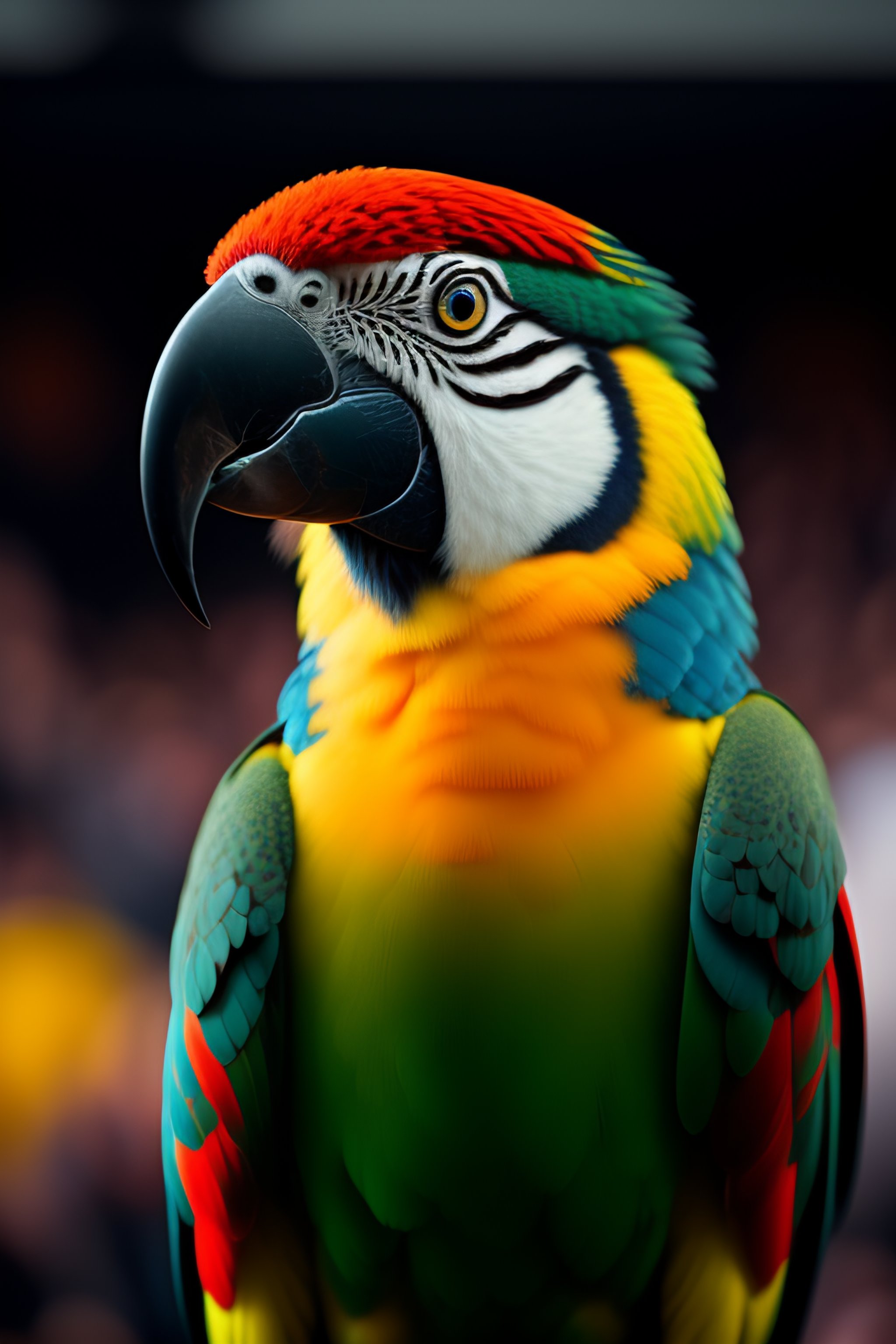 Lexica - Portrait of parrot on stage in front of crowd giving a speech