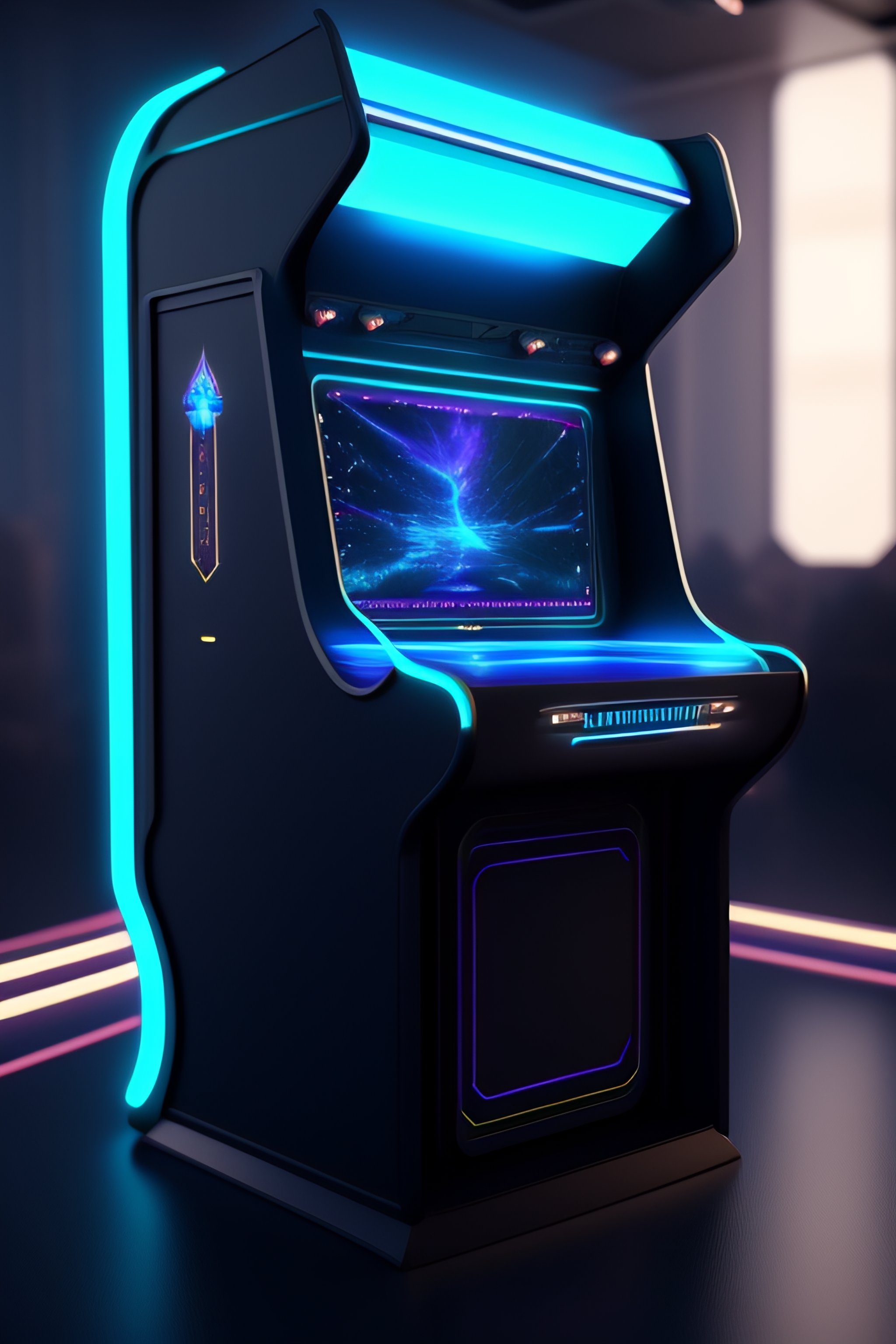 Lexica - Black Futuristic arcade cabinet, with a circuit boards on the ...