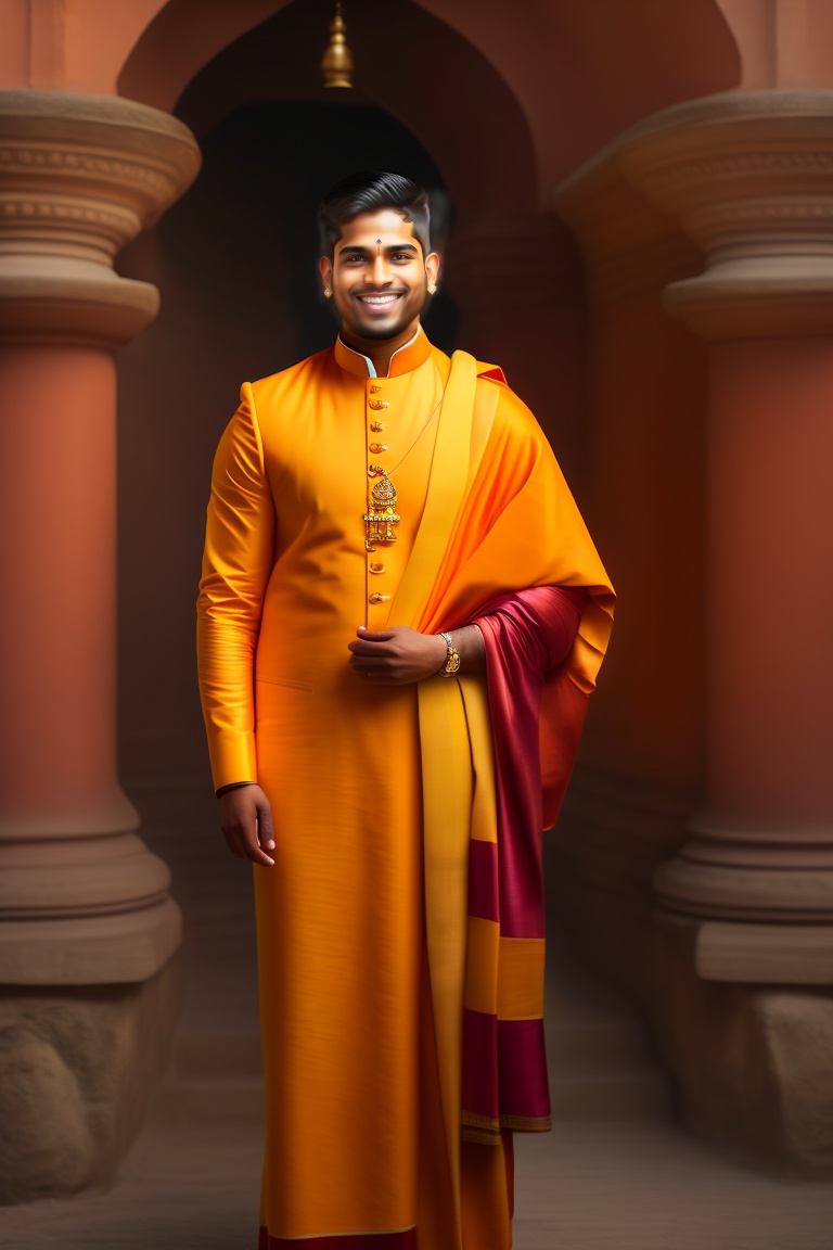 Lexica - A potrait of young indian priest wearing saffron colour ...