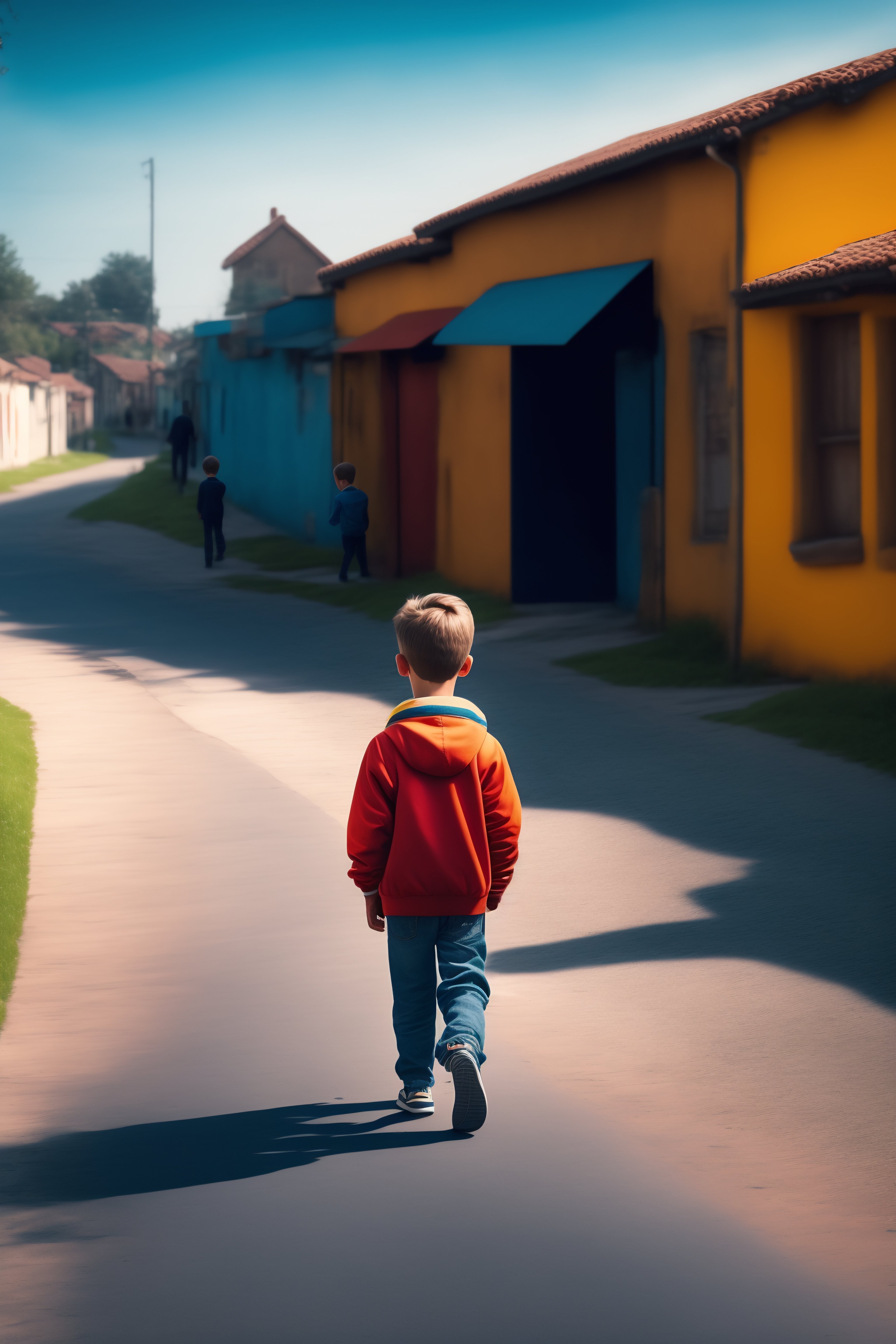 Lexica - A young boy walking with his imaginary friend through the town ...