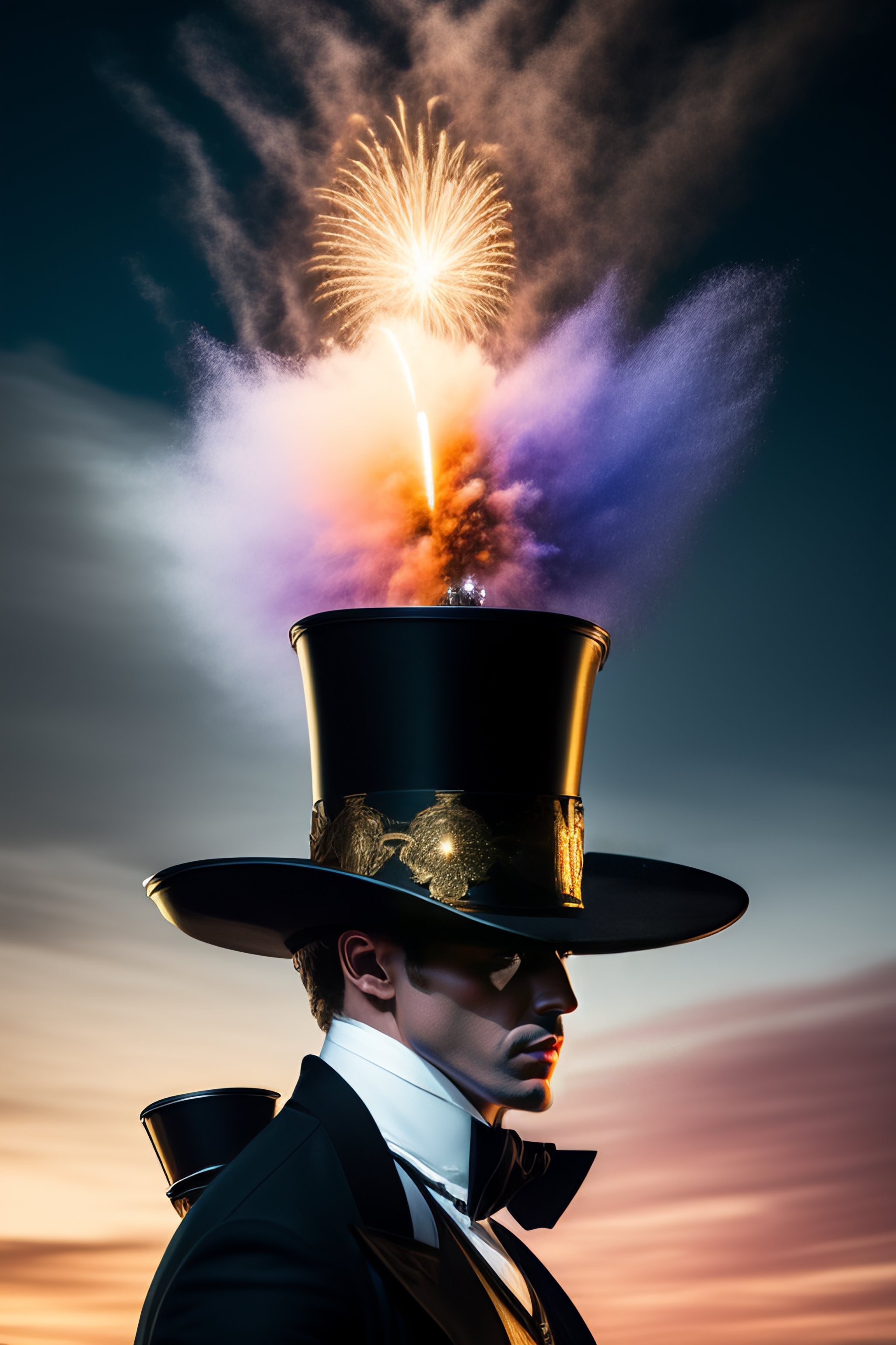 Lexica - A black magician's top hat cylinder standing bottom up with ...