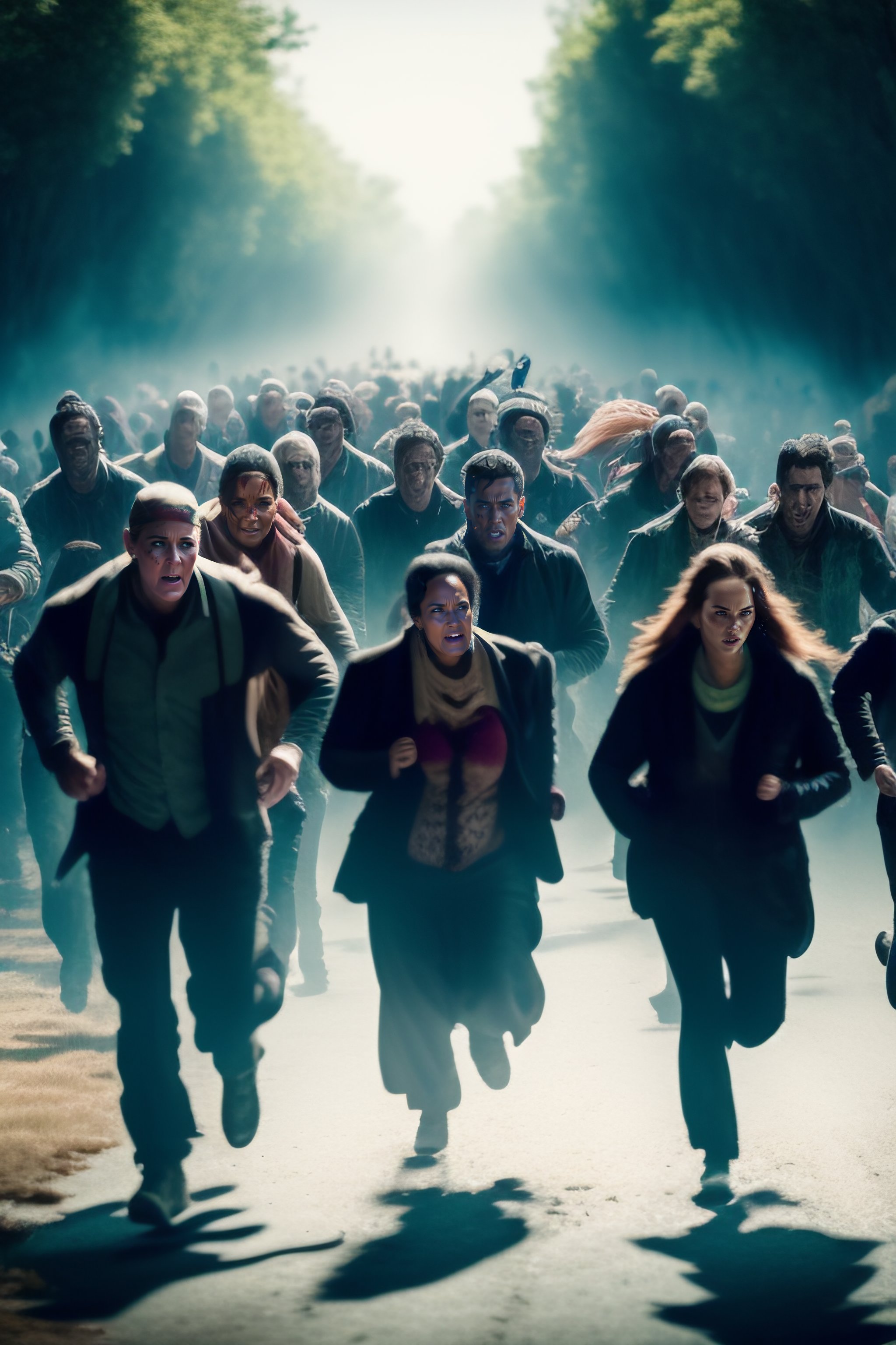 Lexica - A group of survivors running from a horde of zombies