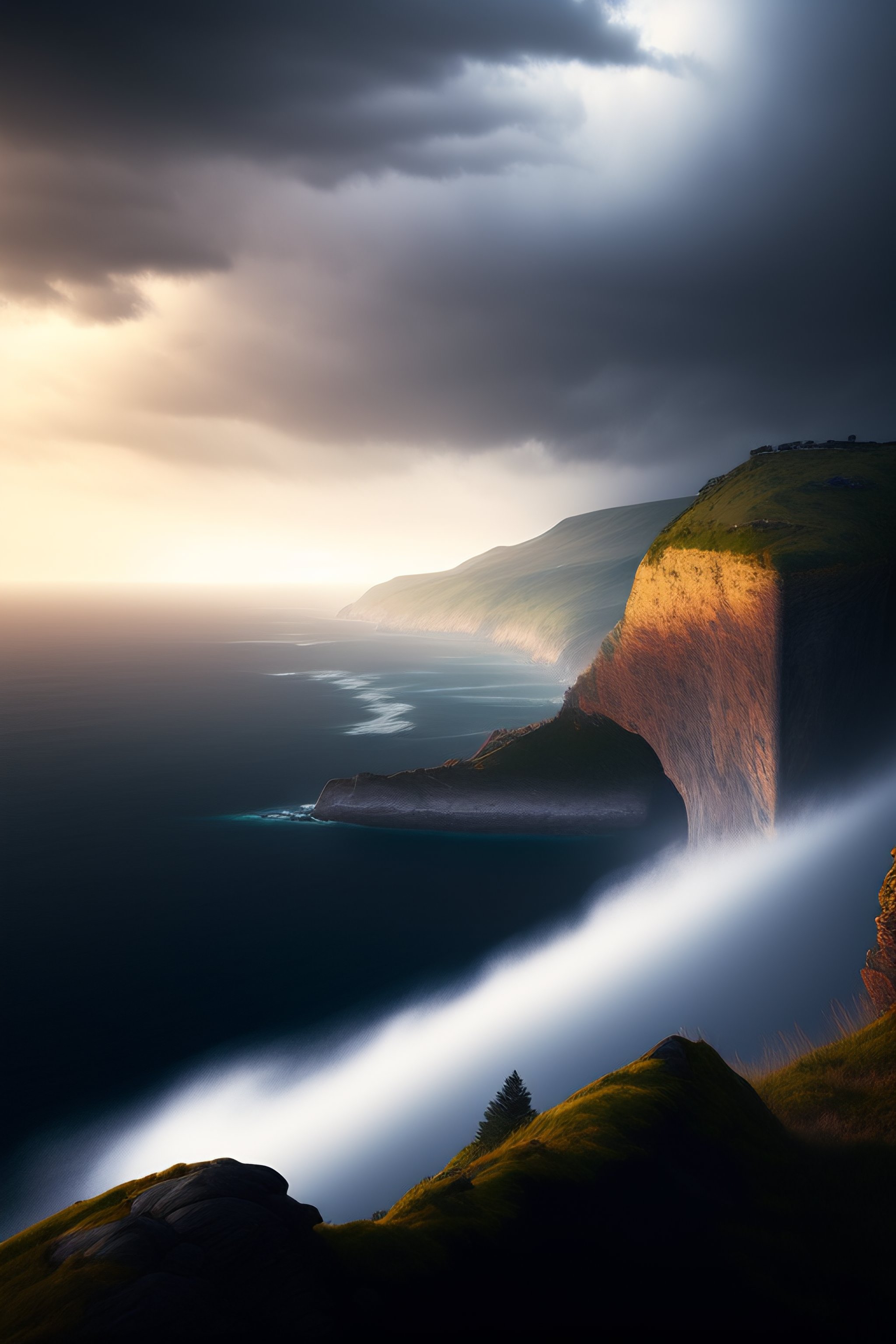 Lexica - Detailed landscape, high cliff, very detailed dark super storm ...