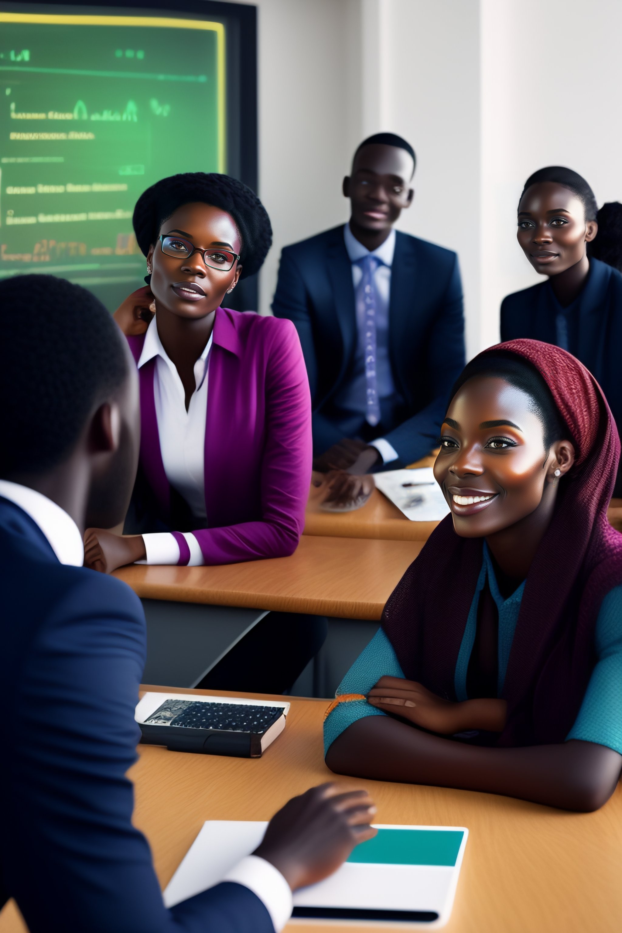 Lexica - 7 African computer science students in a classroom, 4 ladies ...