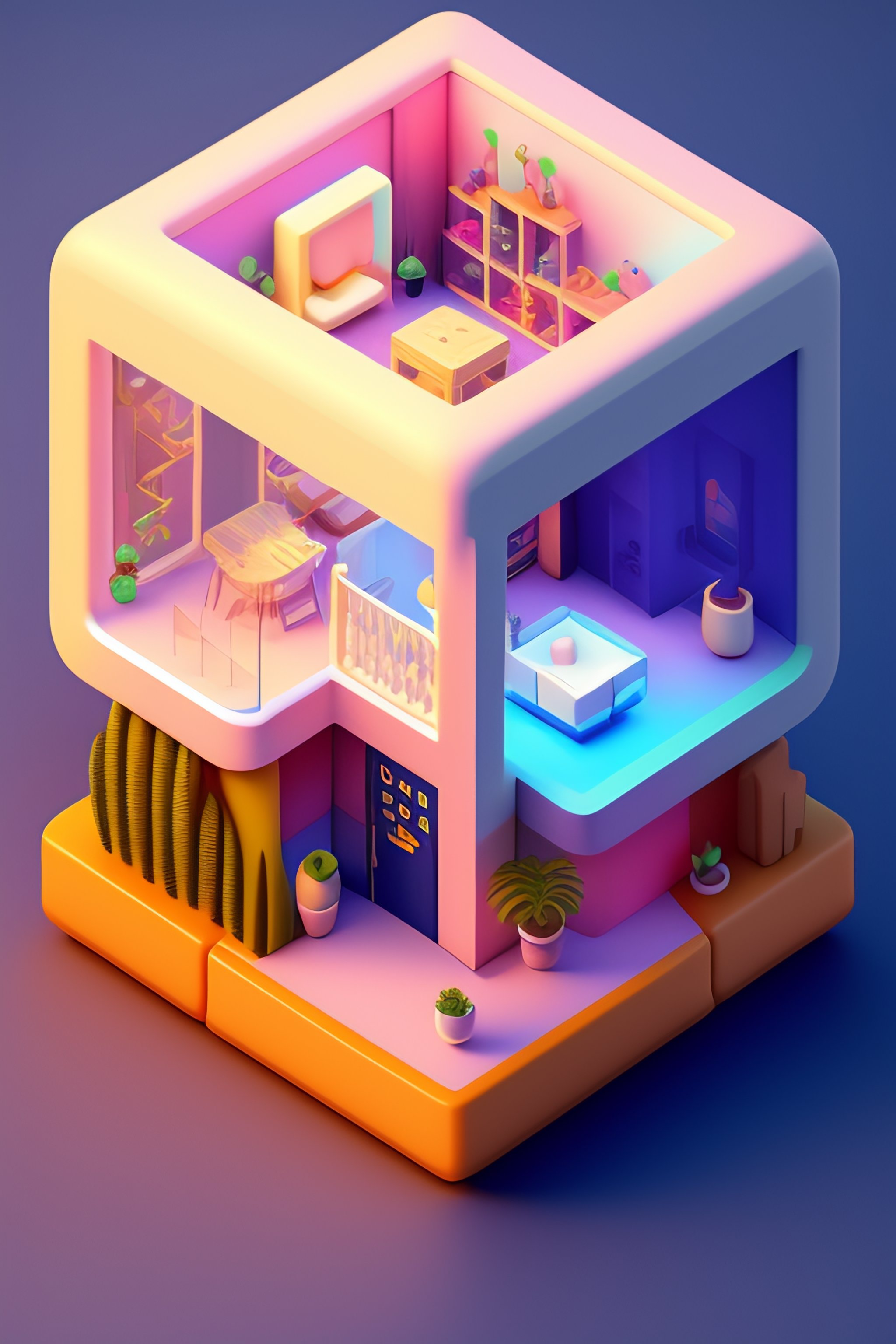 Lexica - Cube cutout of an isometric living room, 3d art, pastel colors ...