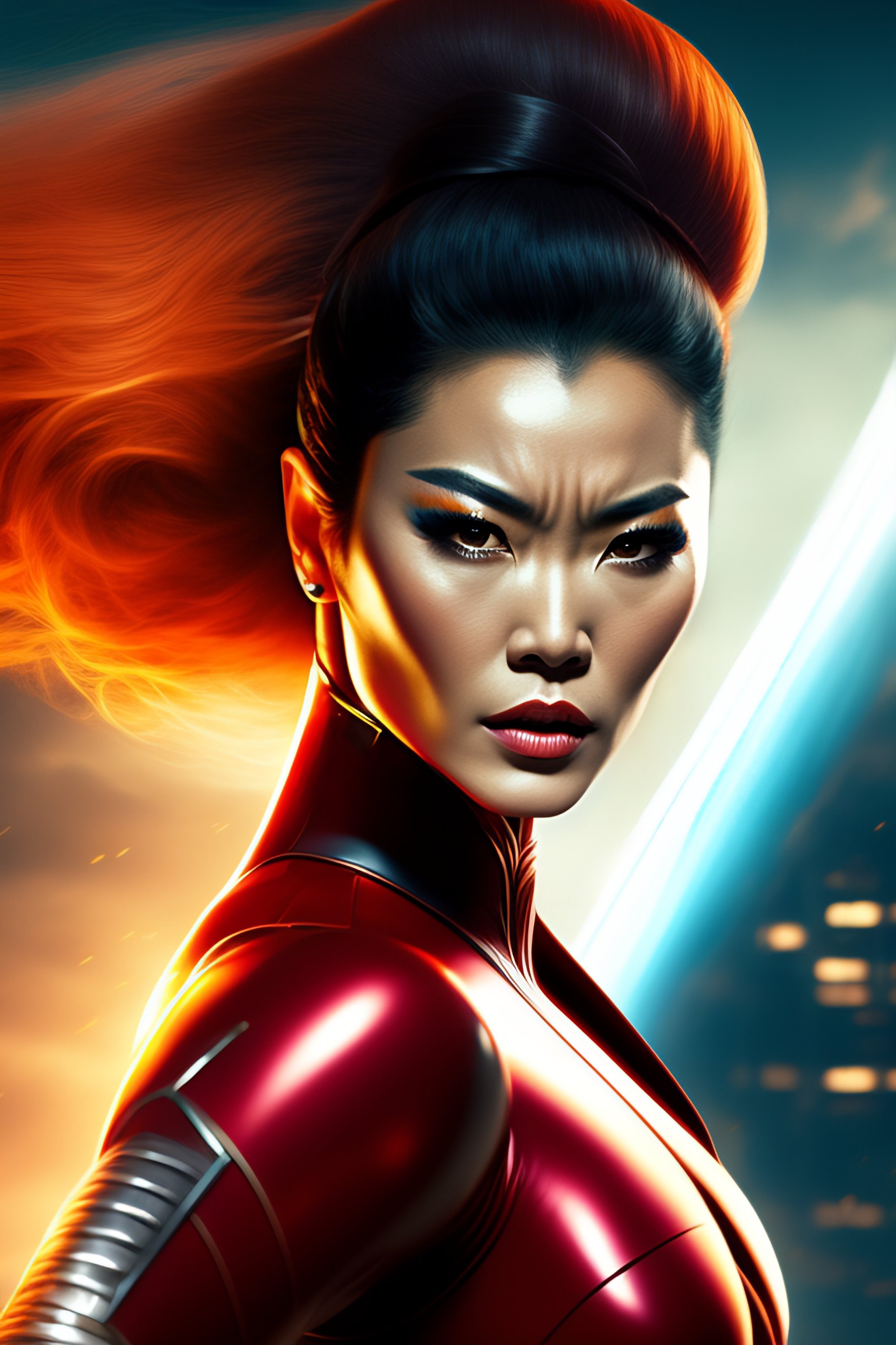 Lexica - Android woman fighting kung fu against a clog mouth