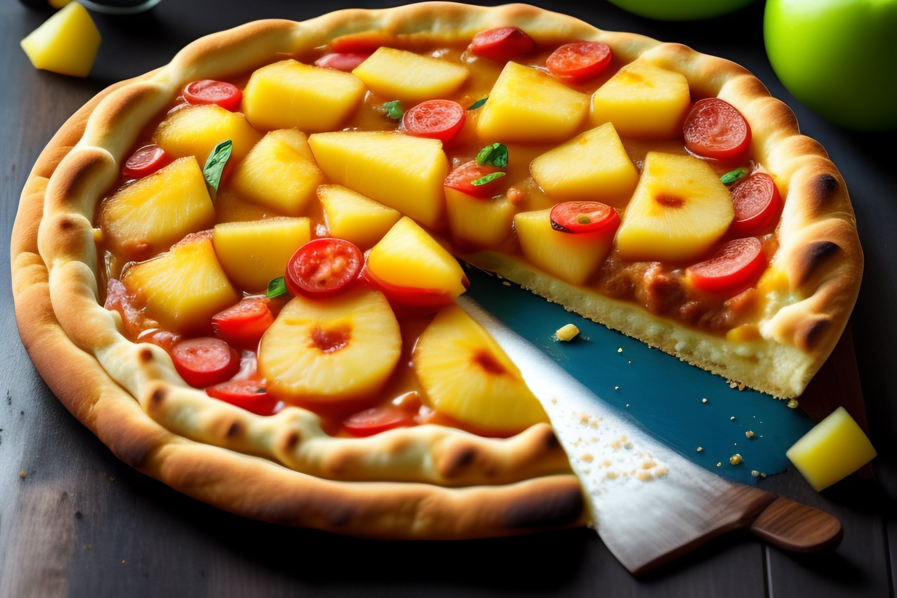 Lexica - A close up of a pinapple pizza