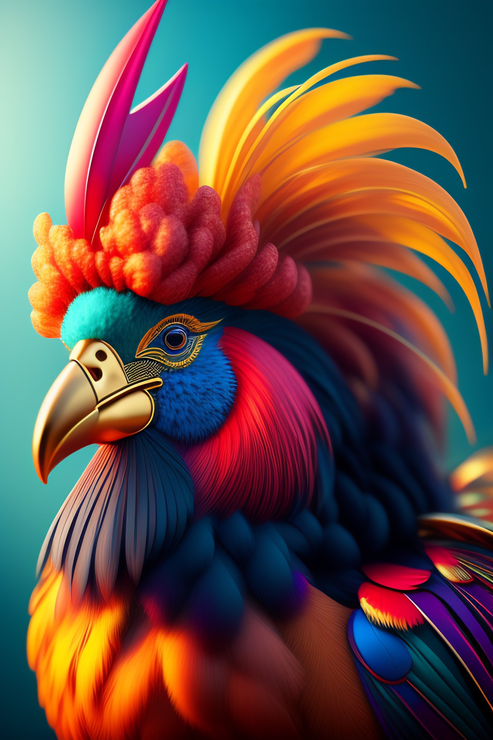 Lexica - Hyper relistic majestic rooster with a carnival mask, open ...