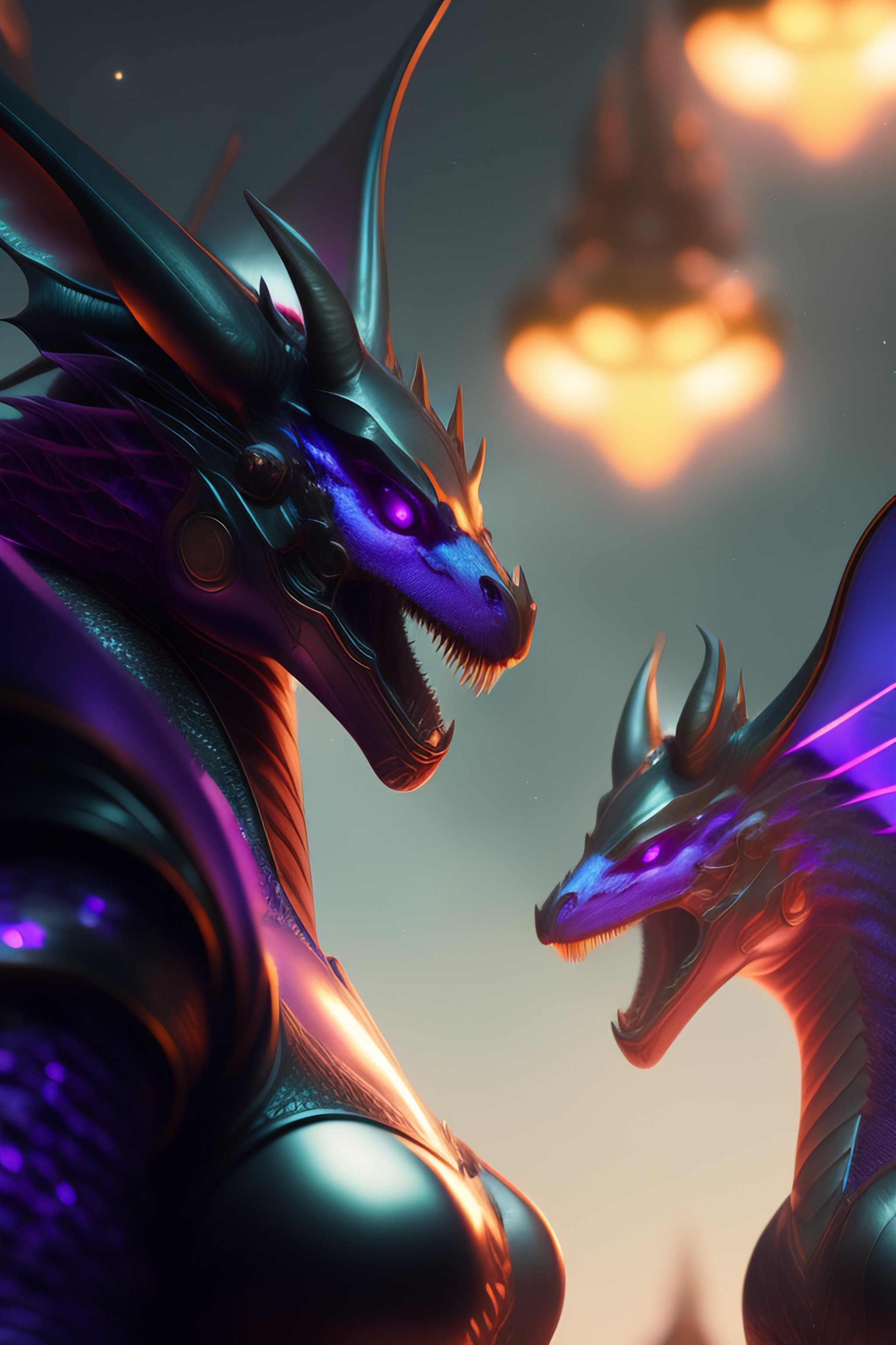 Lexica - A dark purple head dragon in space suits, surrealism, retro ...