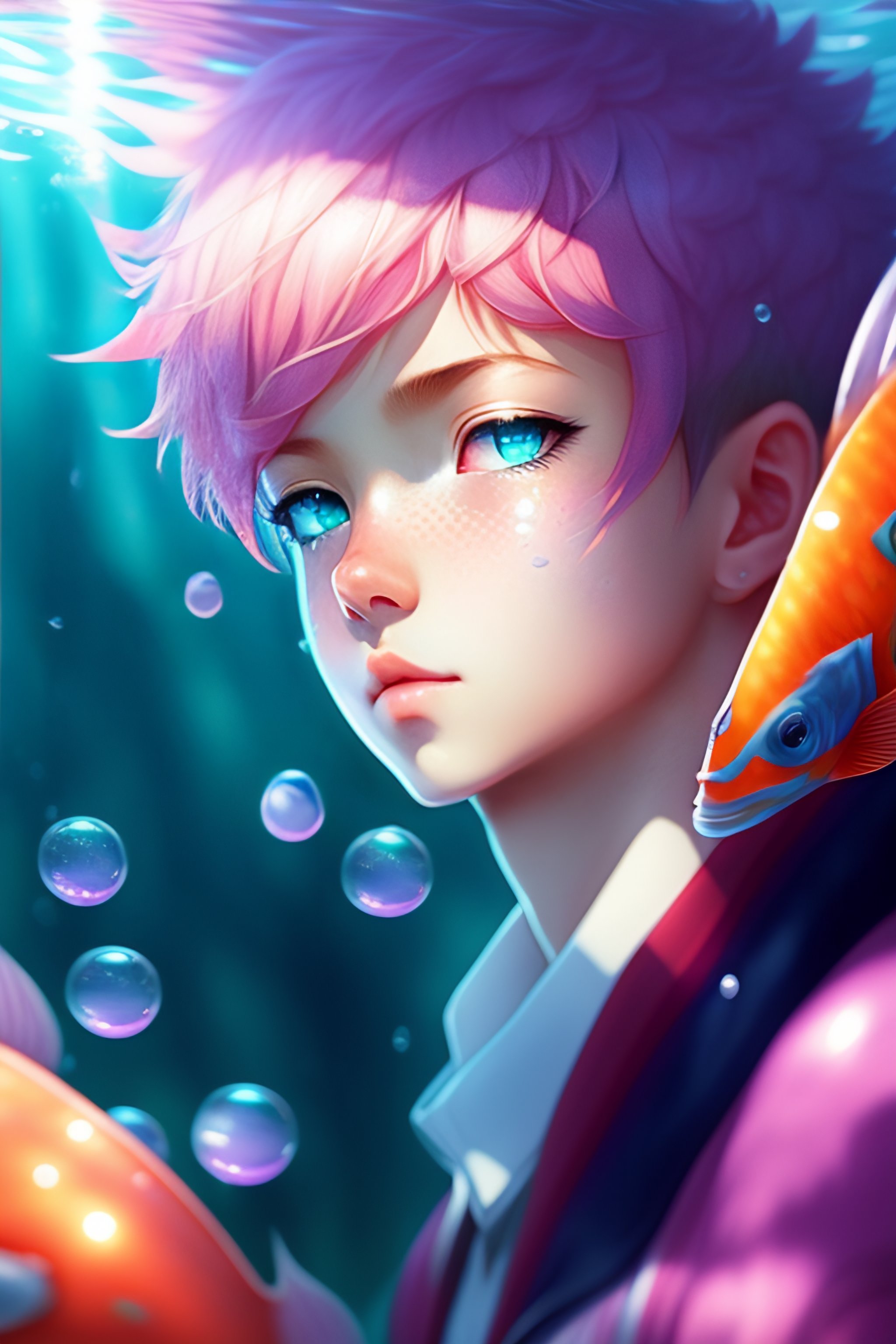 Lexica - Boy, 18 years old, pink hair, short hair, fox ears, blue eyes ...