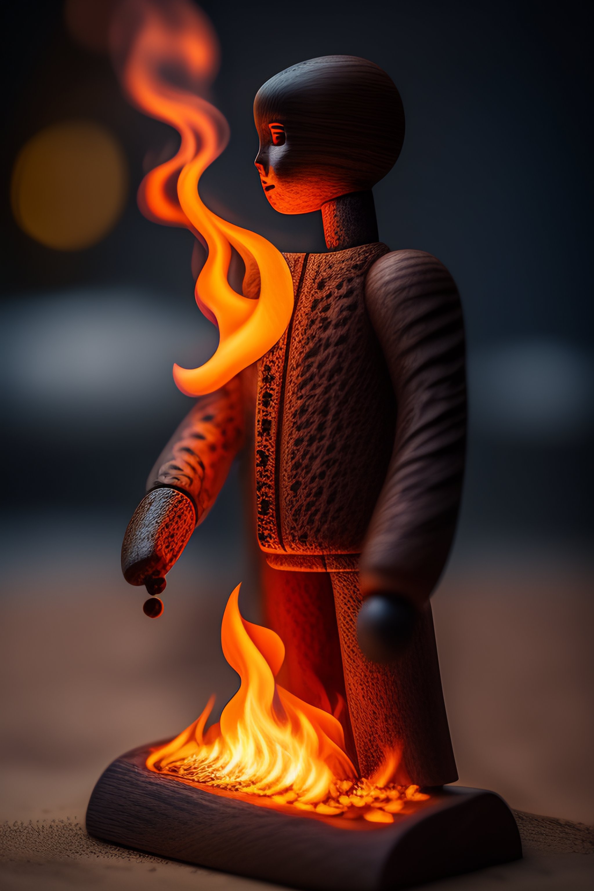 Lexica - Wooden marionette made of lava, flames, detailed, ultra ...