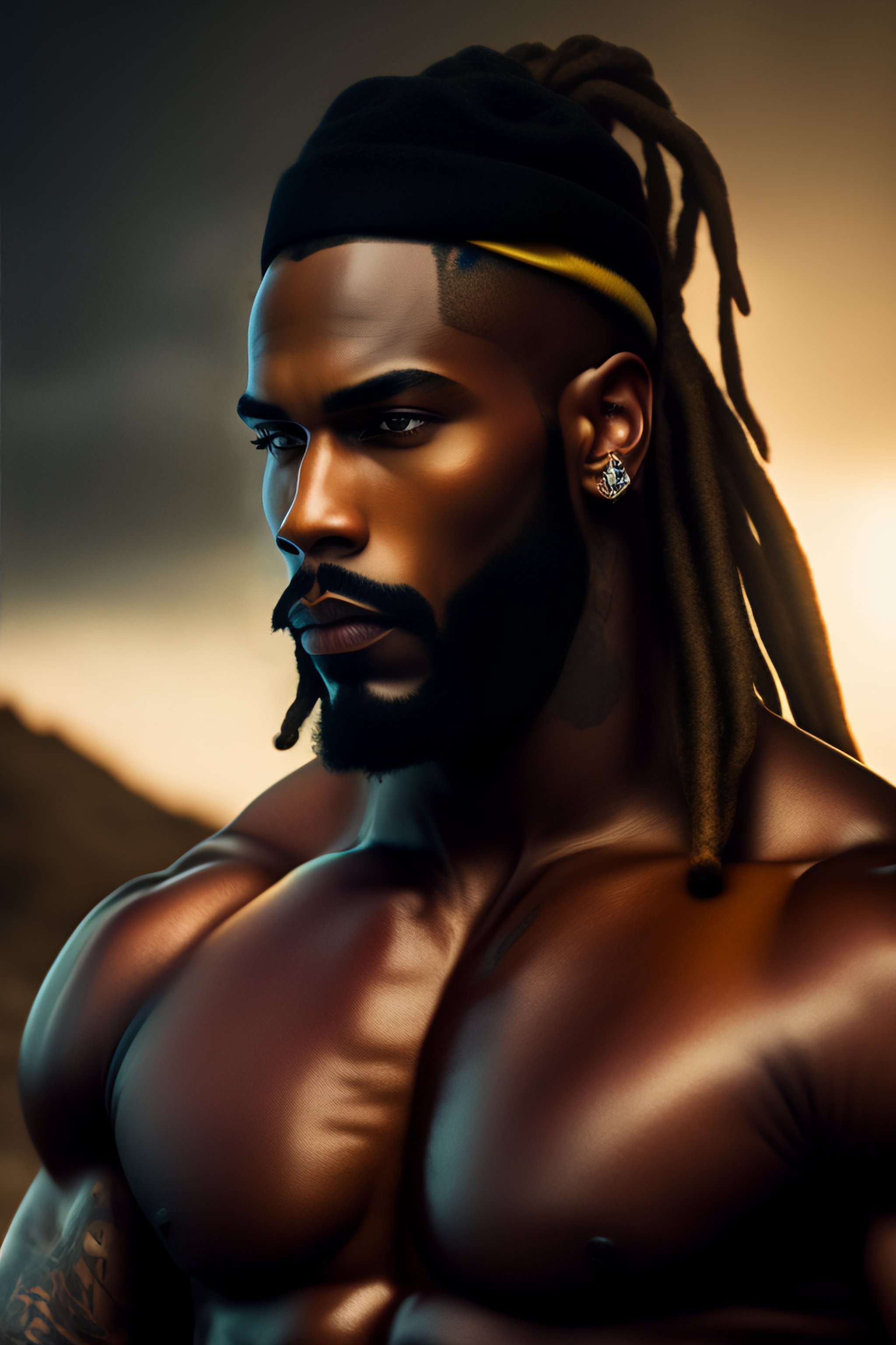 Lexica - Cuban, boxer-brief model, dreads, tattoos, 8k portrait, highly ...