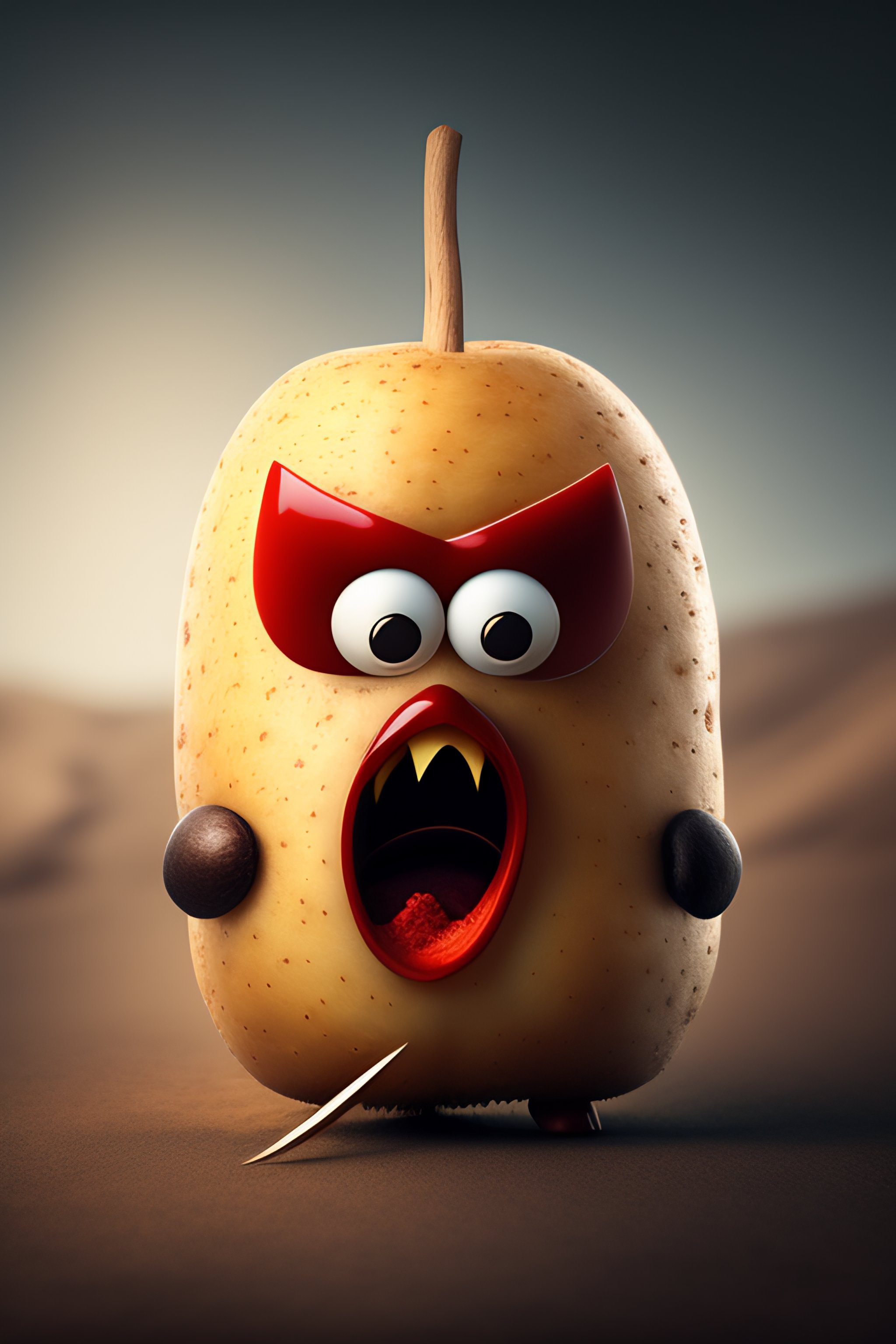 Lexica - Angry potato with weapon scary horror