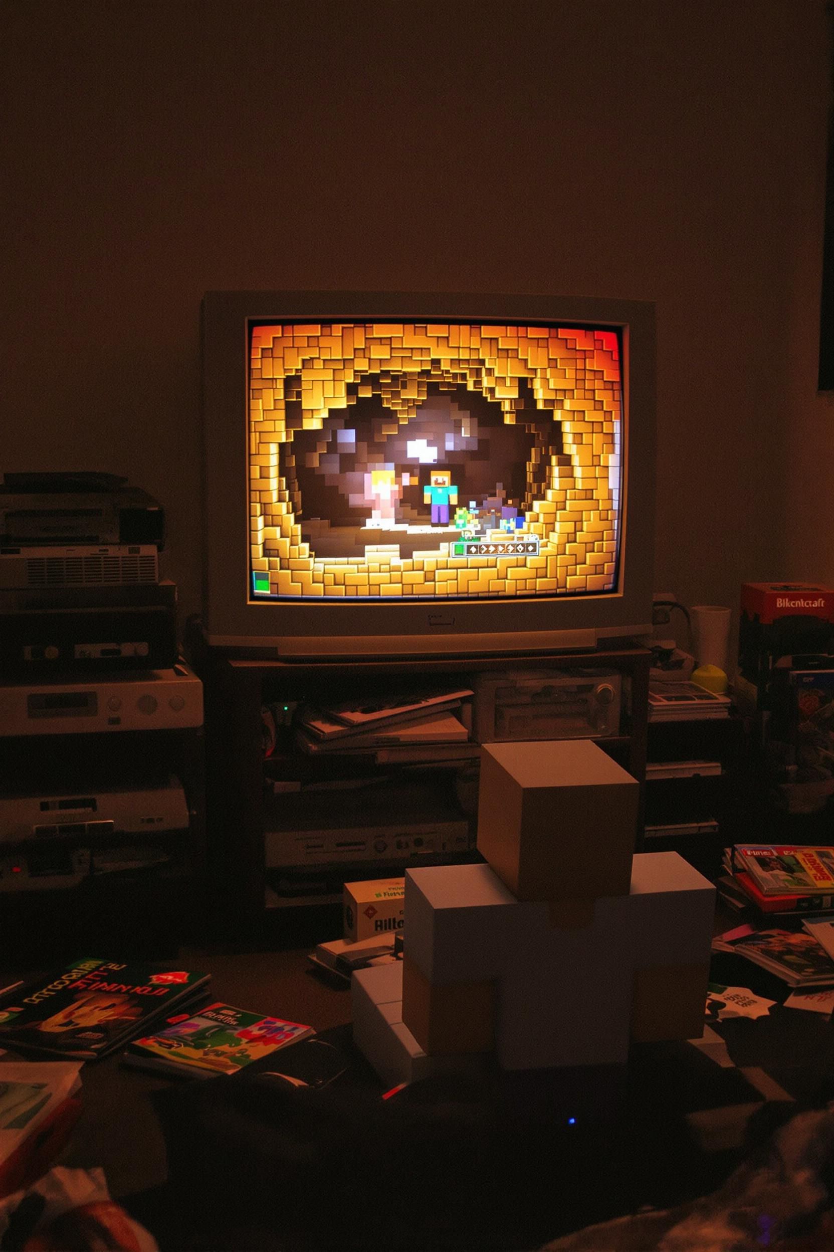 Lexica - Analog photo of blocky Steve from Minecraft playing Minecraft ...