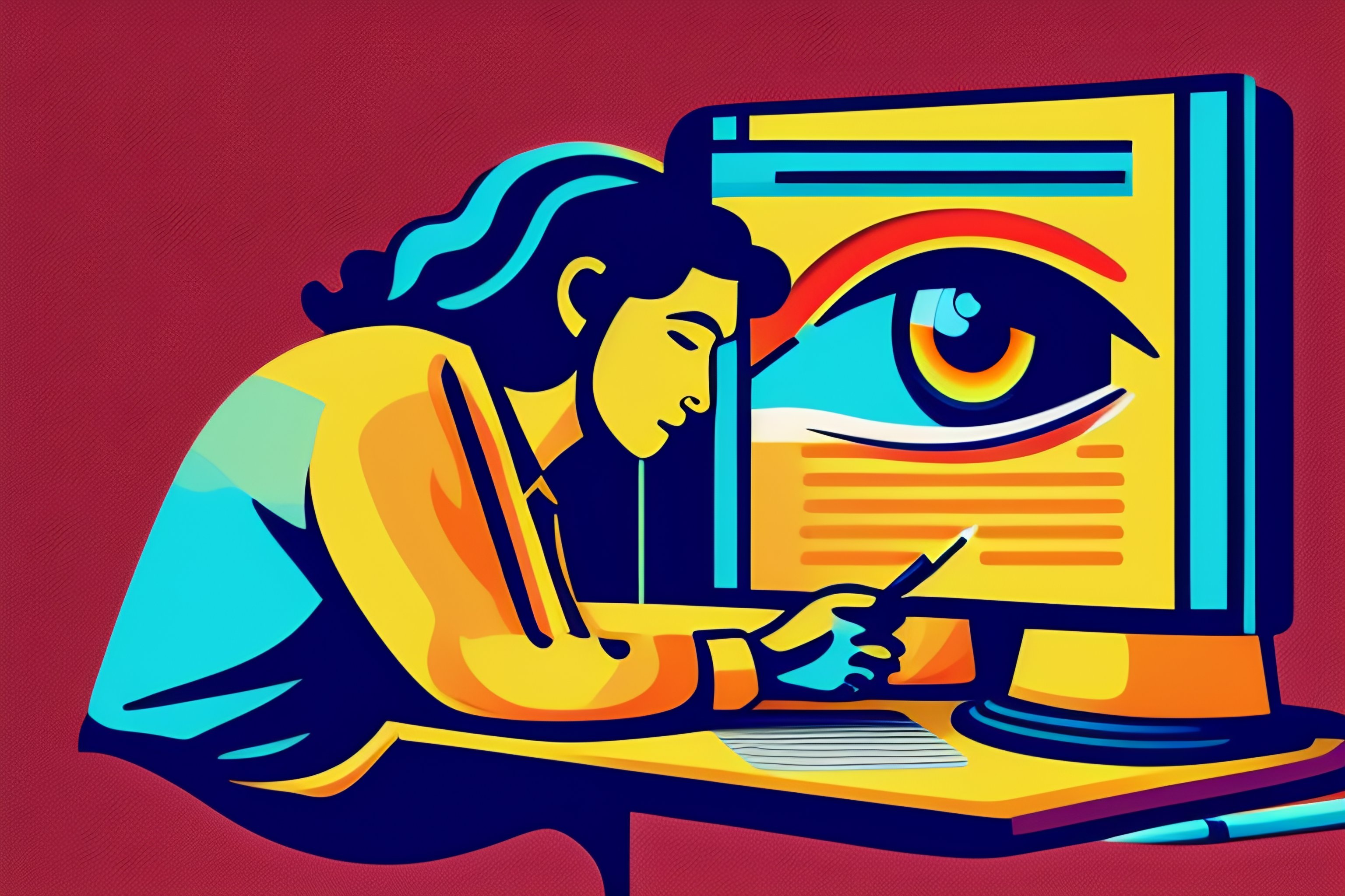 Lexica - Graphic illustration of a man writing a cover letter for an ...