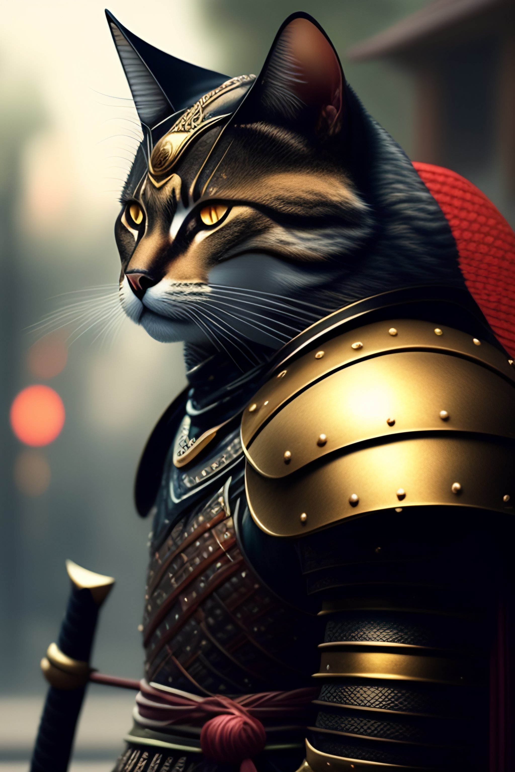 Lexica - Samurai cat with armor in japan, realistic