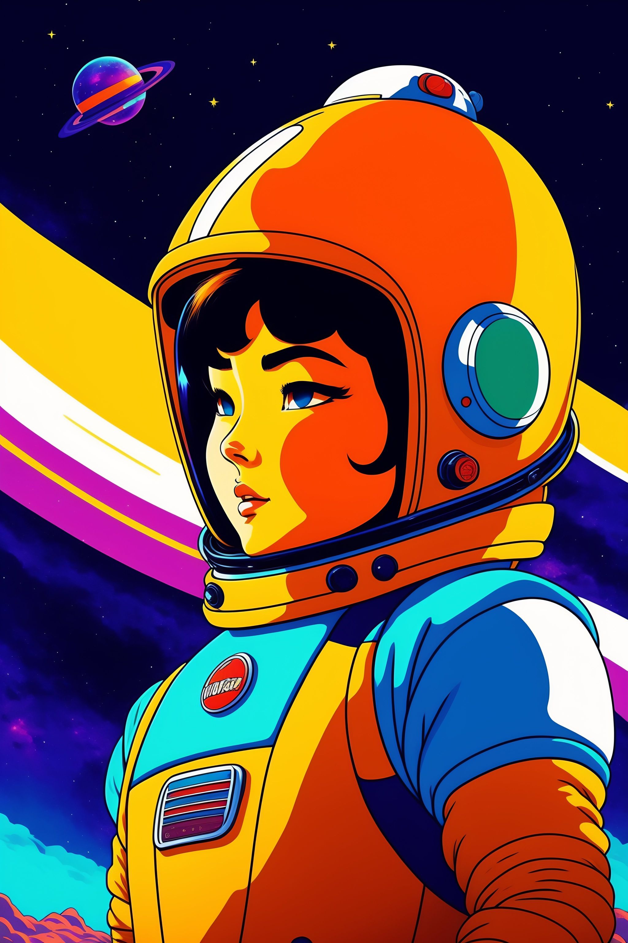 Lexica - 60s cartoon style photo of a huge savage astronaut in far off ...